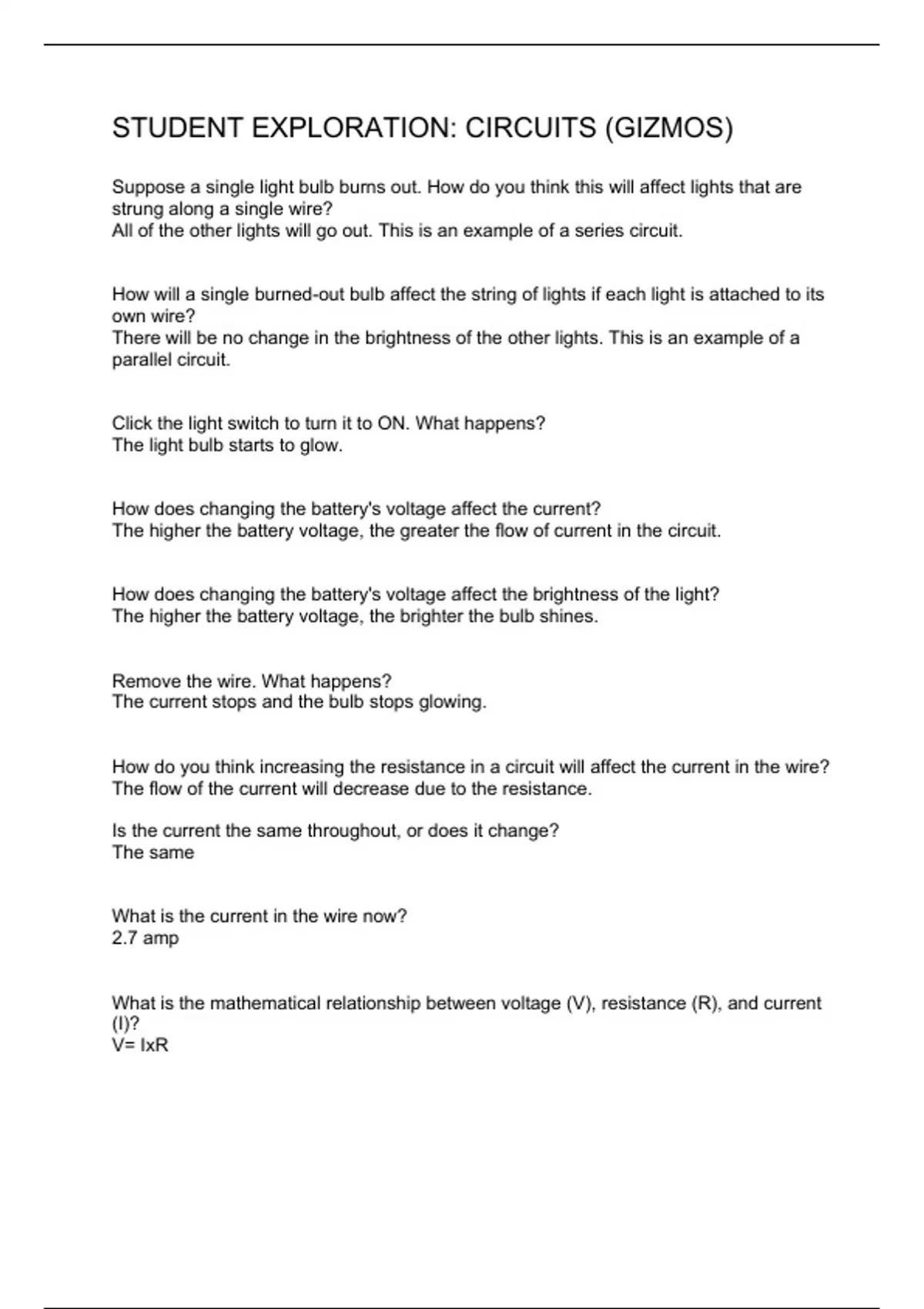 STUDENT EXPLORATION: CIRCUITS (GIZMOS) - CIRCUITS - Stuvia US