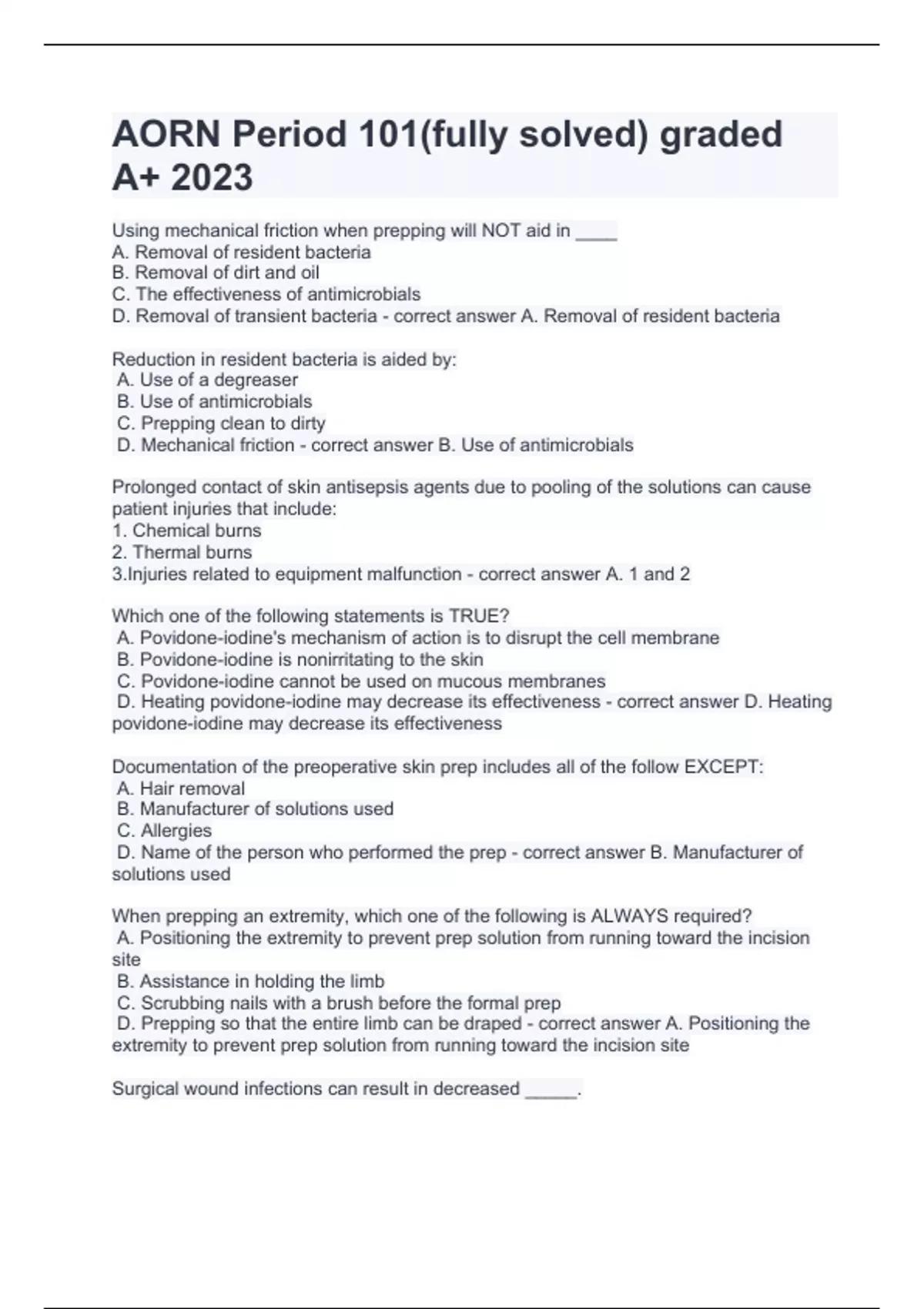 AORN Period 101 Question and answers 100% correct 2024/2025 - AORN ...