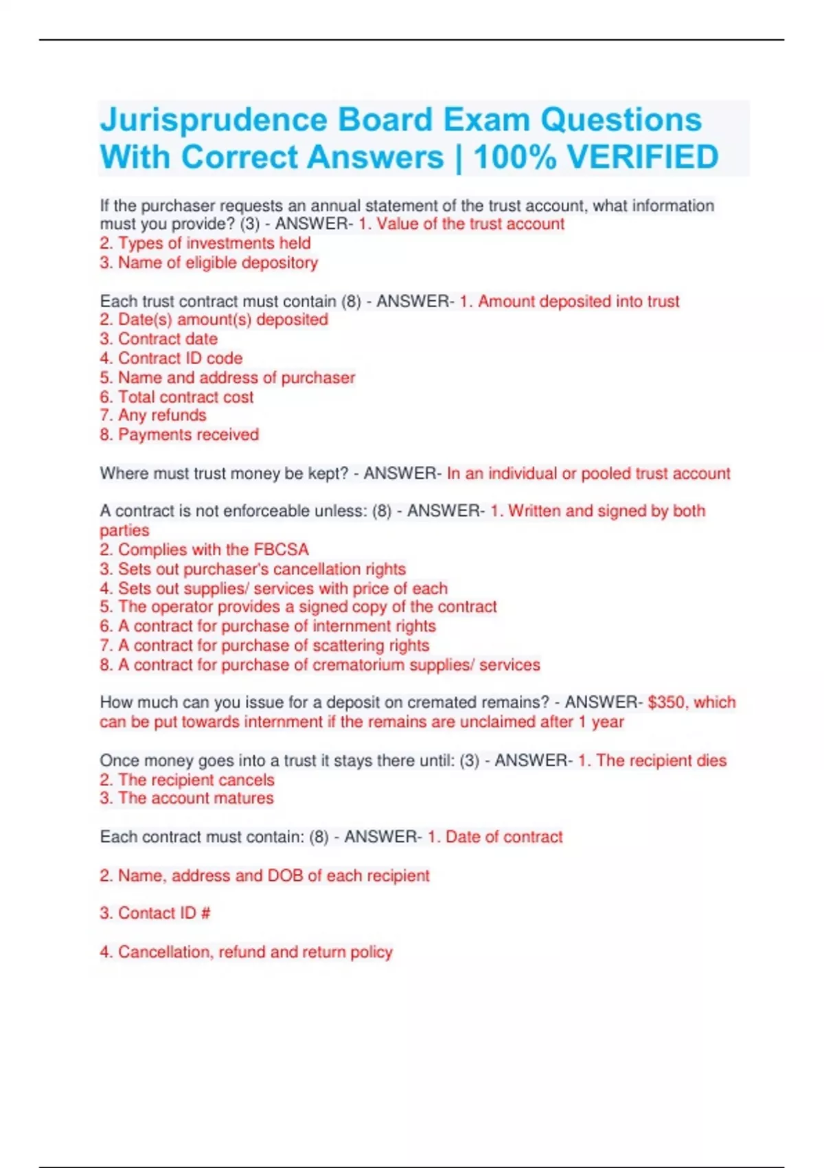 Jurisprudence Board Exam Questions With Correct Answers | 100% VERIFIED ...