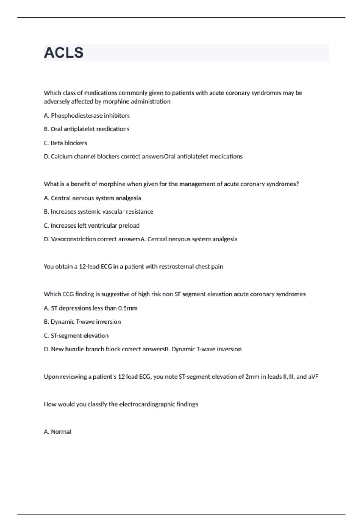 ACLS exam 2024 with complete solutions - ACLS s - Stuvia US