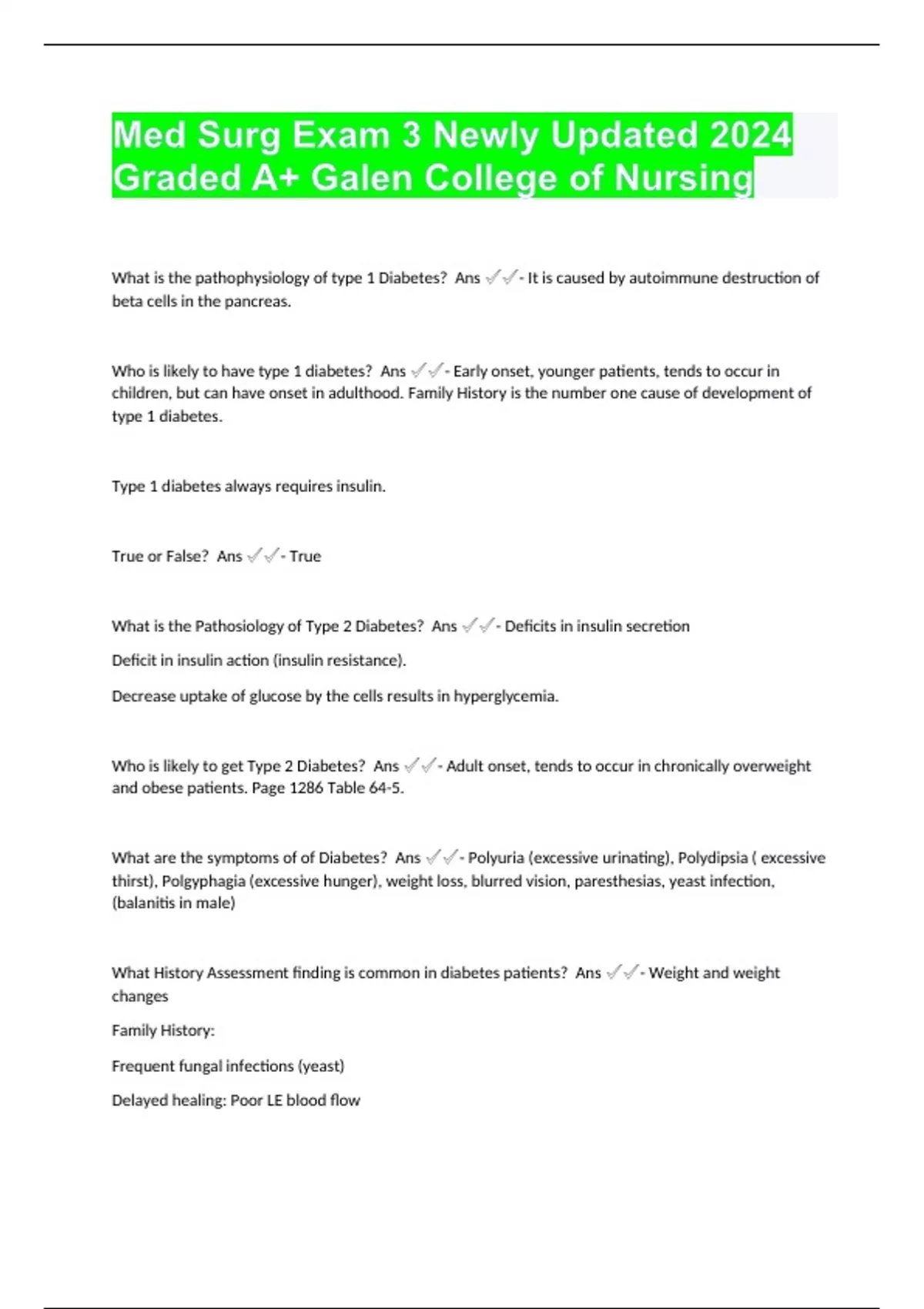 Med Surg Exam 3 Newly Updated 2024 Graded A+ Galen College of Nursing ...