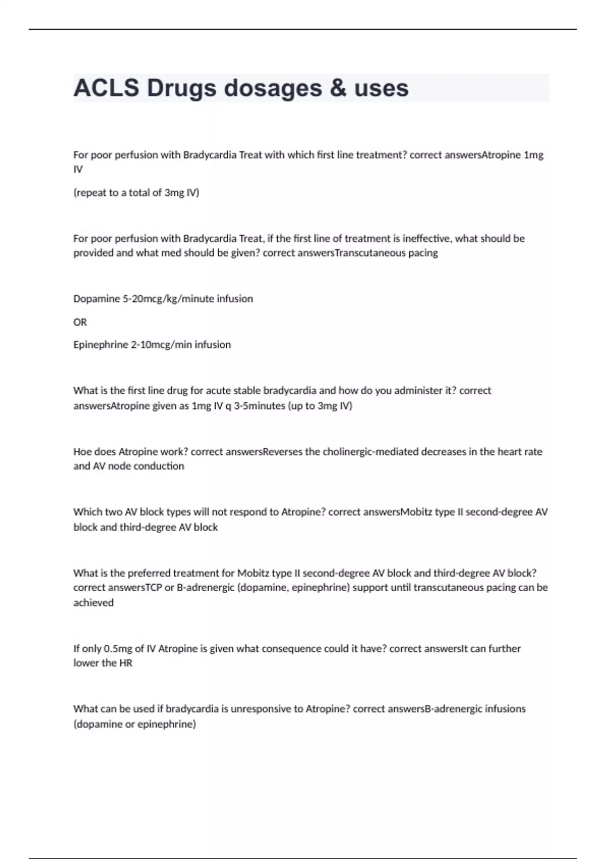 ACLS Drugs dosages & uses exam 2024 with 100% correct answers - ACLS ...