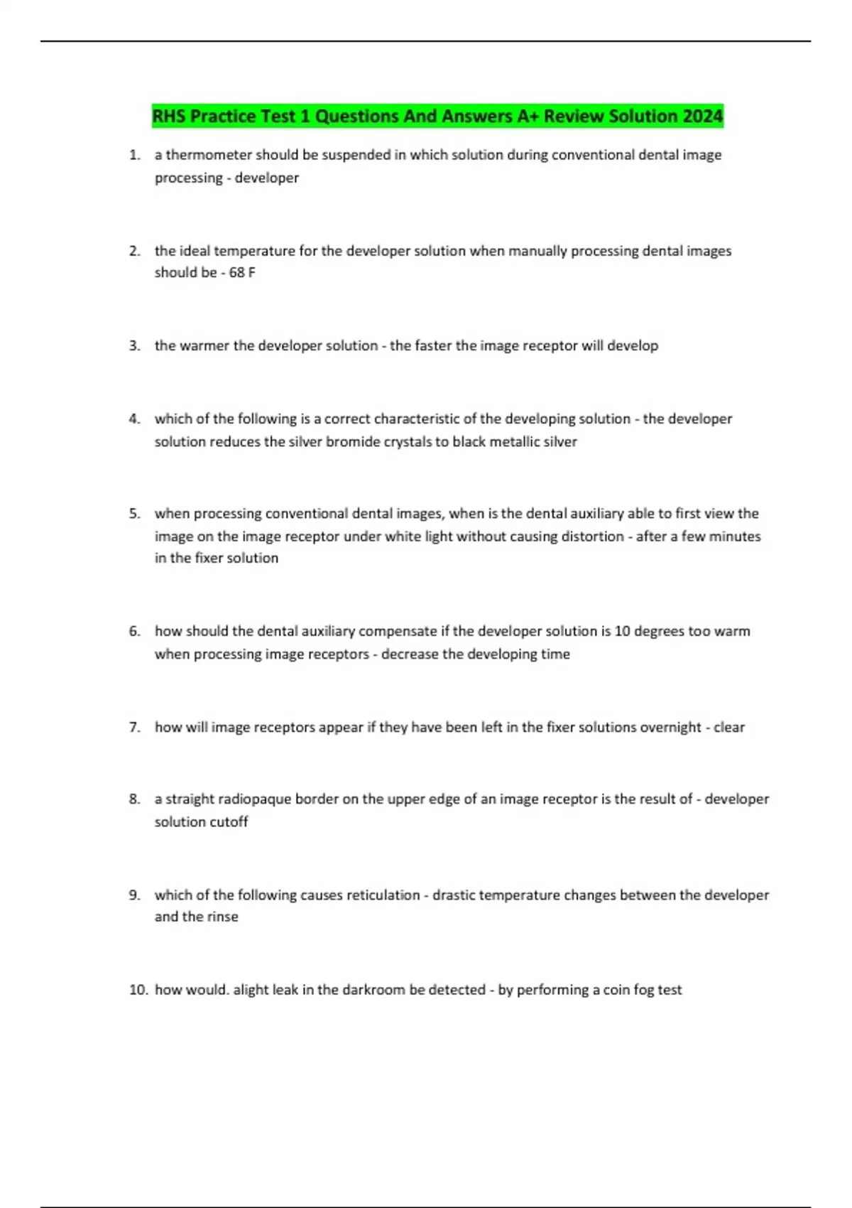 RHS Practice Test 1 Questions And Answers A+ Review Solution 2024 - RHS ...