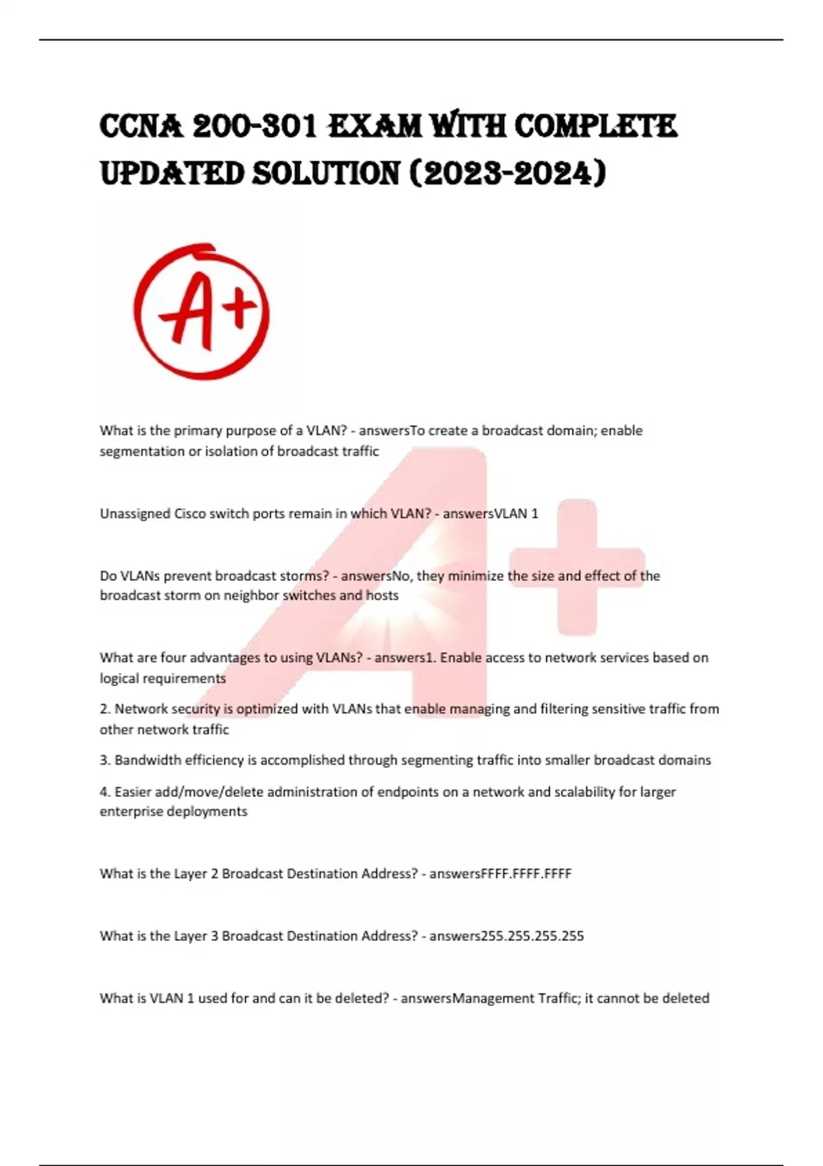 CCNA 200-301 Exam with complete updated solution () - CCNA - Cisco ...