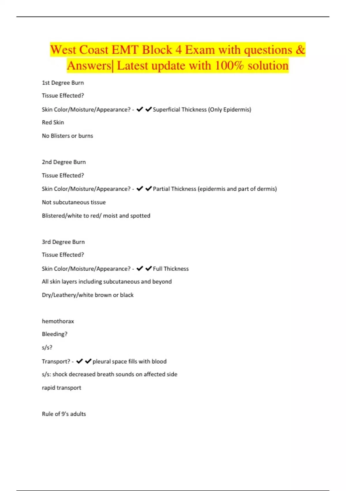 West Coast EMT Block 4 Exam with questions & Answers| Latest update ...