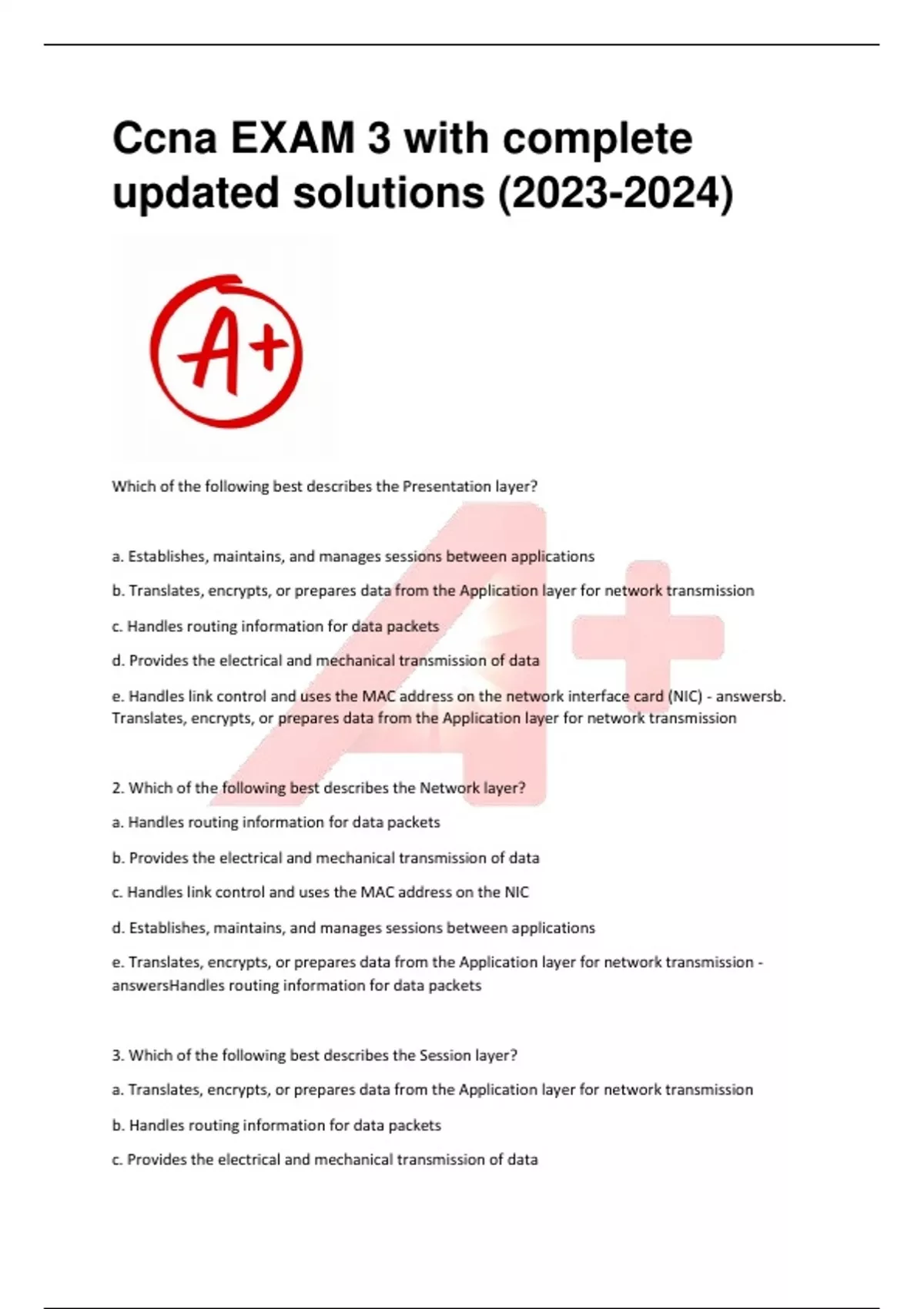 Ccna EXAM 3 with complete updated solutions () - CCNA - Cisco Certified Network Associate ...
