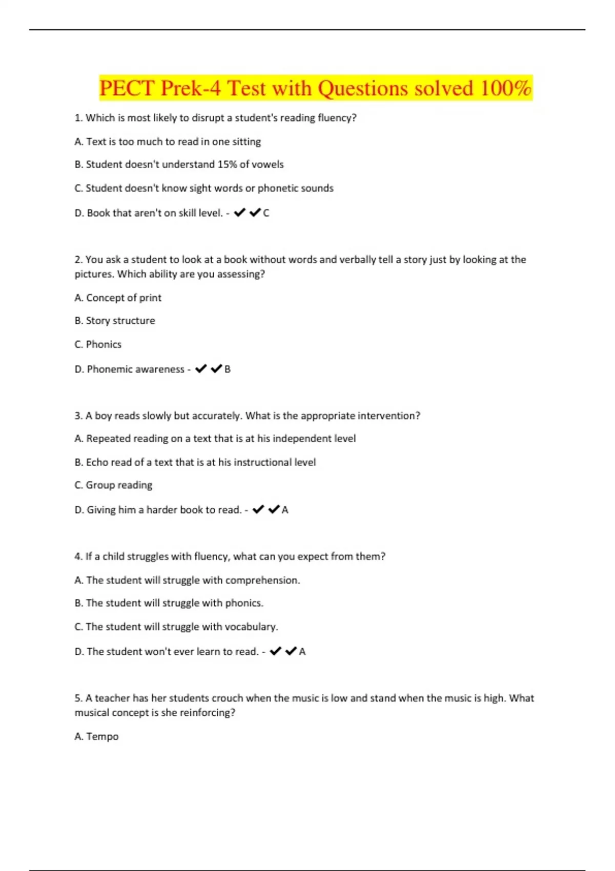 PECT Prek-4 Test with Questions solved 100% - PECT Prek - Stuvia US