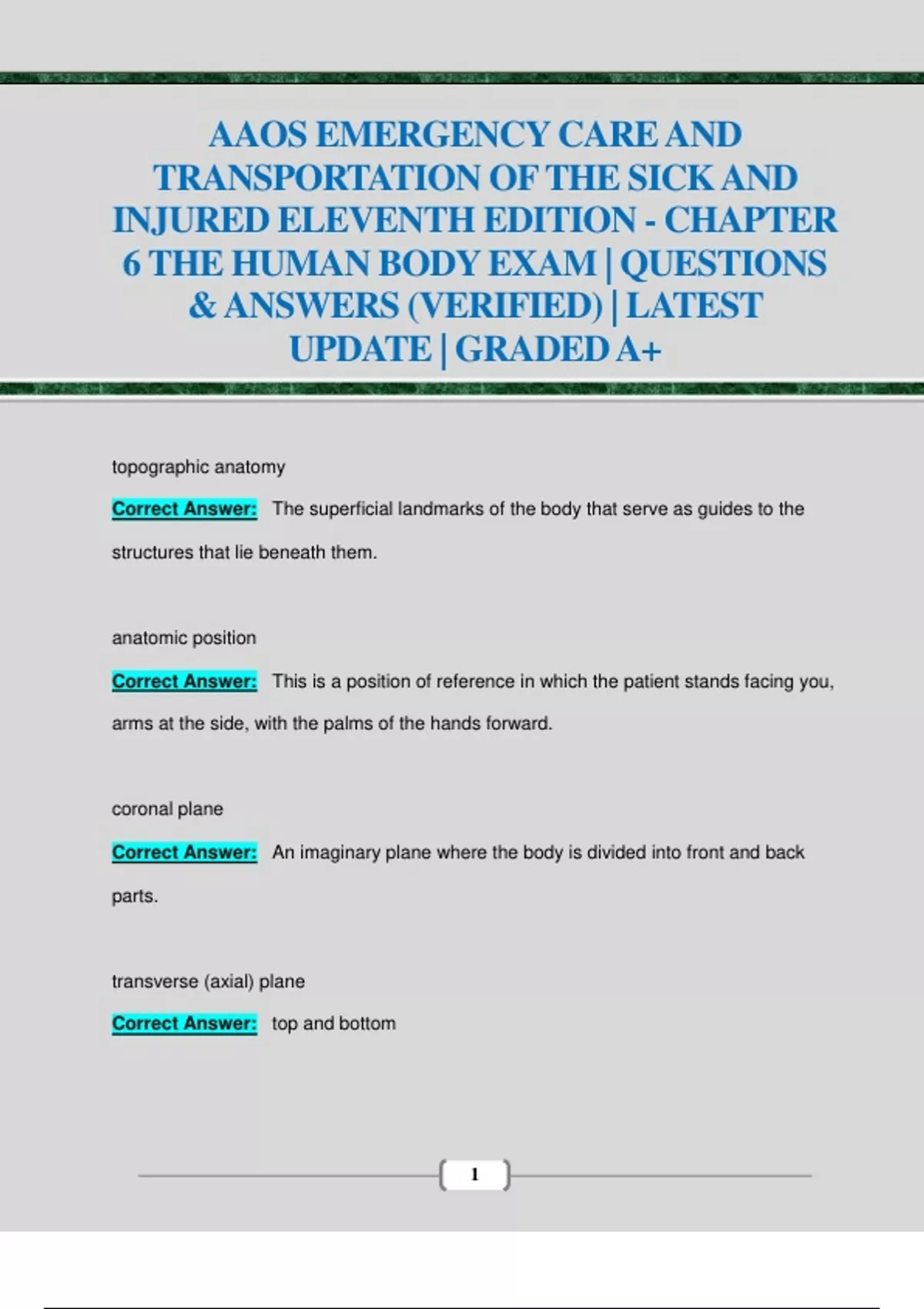AAOS EMT Questions with Detailed Verified Answers for Accuracy - Stuvia US