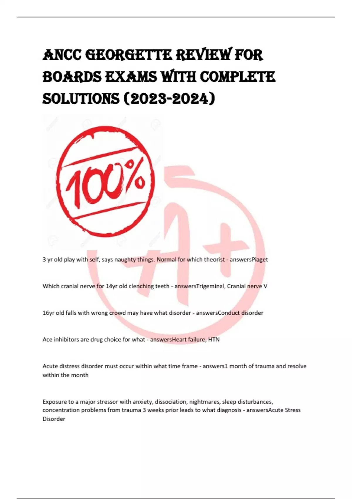 ANCC Georgette Review for boards Exams with complete solutions ...