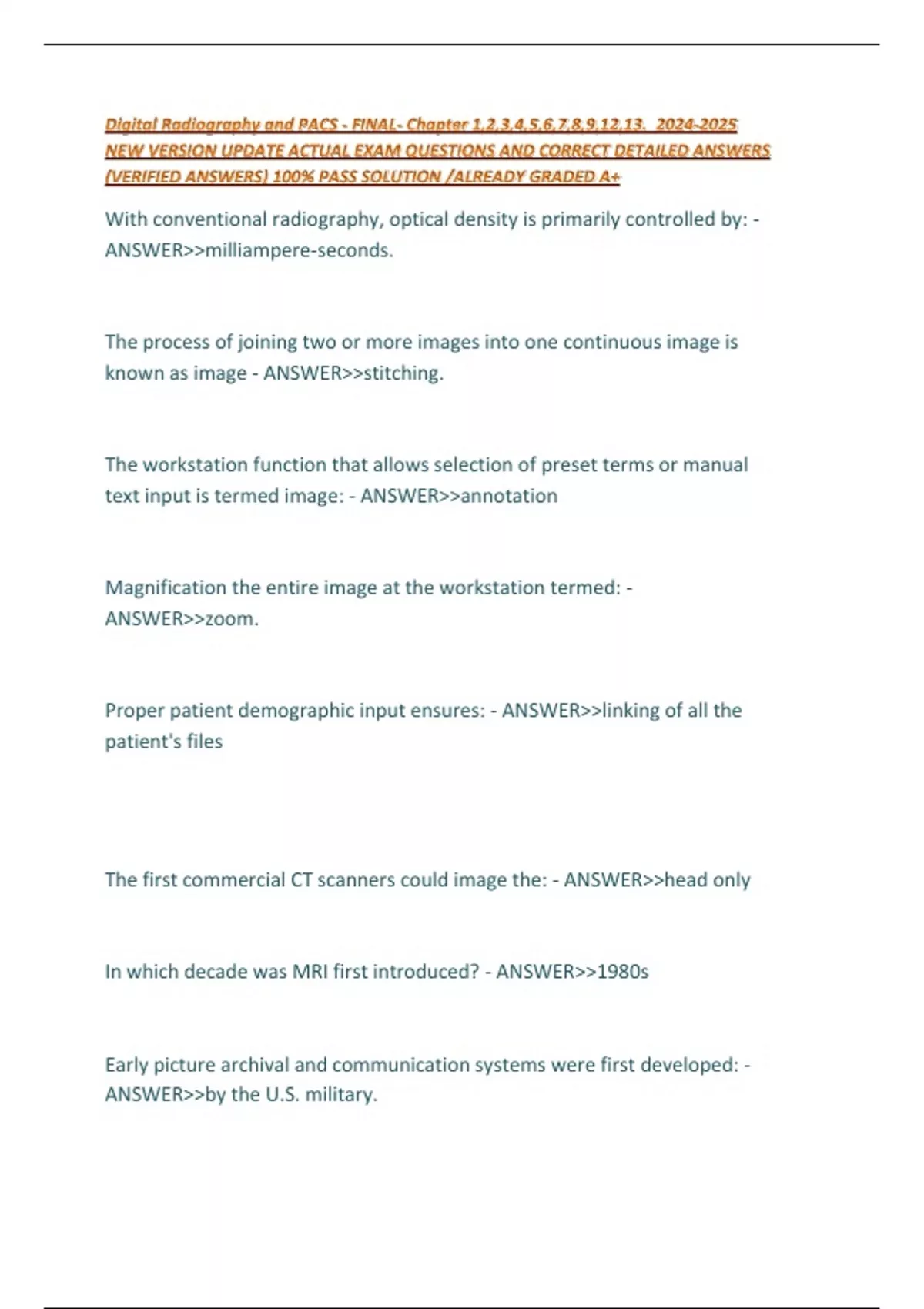 Digital Radiography and PACS - FINAL- Chapter 1,2,3,4,5,6,7,8,9,12,13. NEW VERSION UPDATE ACTUAL ...