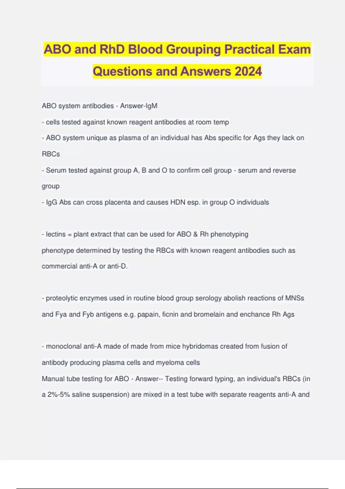 ABO and RhD Blood Grouping Practical Exam Questions and Answers 2024 ...