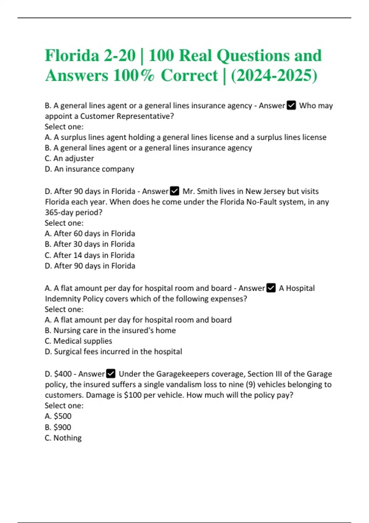 Florida 2-20 | 100 Real Questions and Answers 100% Correct ...