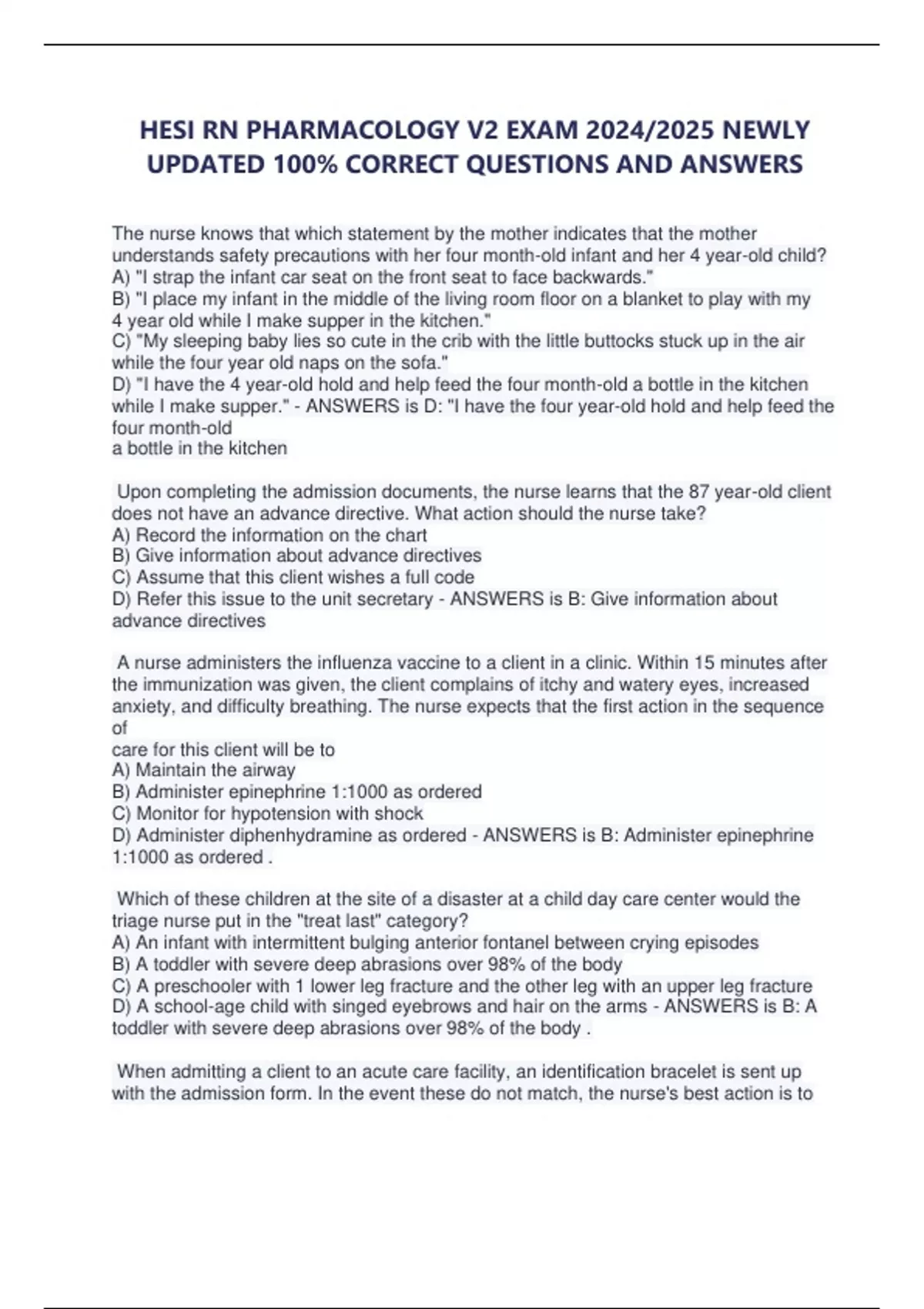 HESI RN PHARMACOLOGY V2 EXAM 2024/2025 NEWLY UPDATED 100% CORRECT ...
