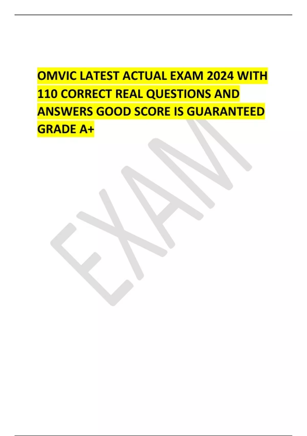 OMVIC LATEST ACTUAL EXAM 2024 WITH 110 CORRECT REAL QUESTIONS AND ...