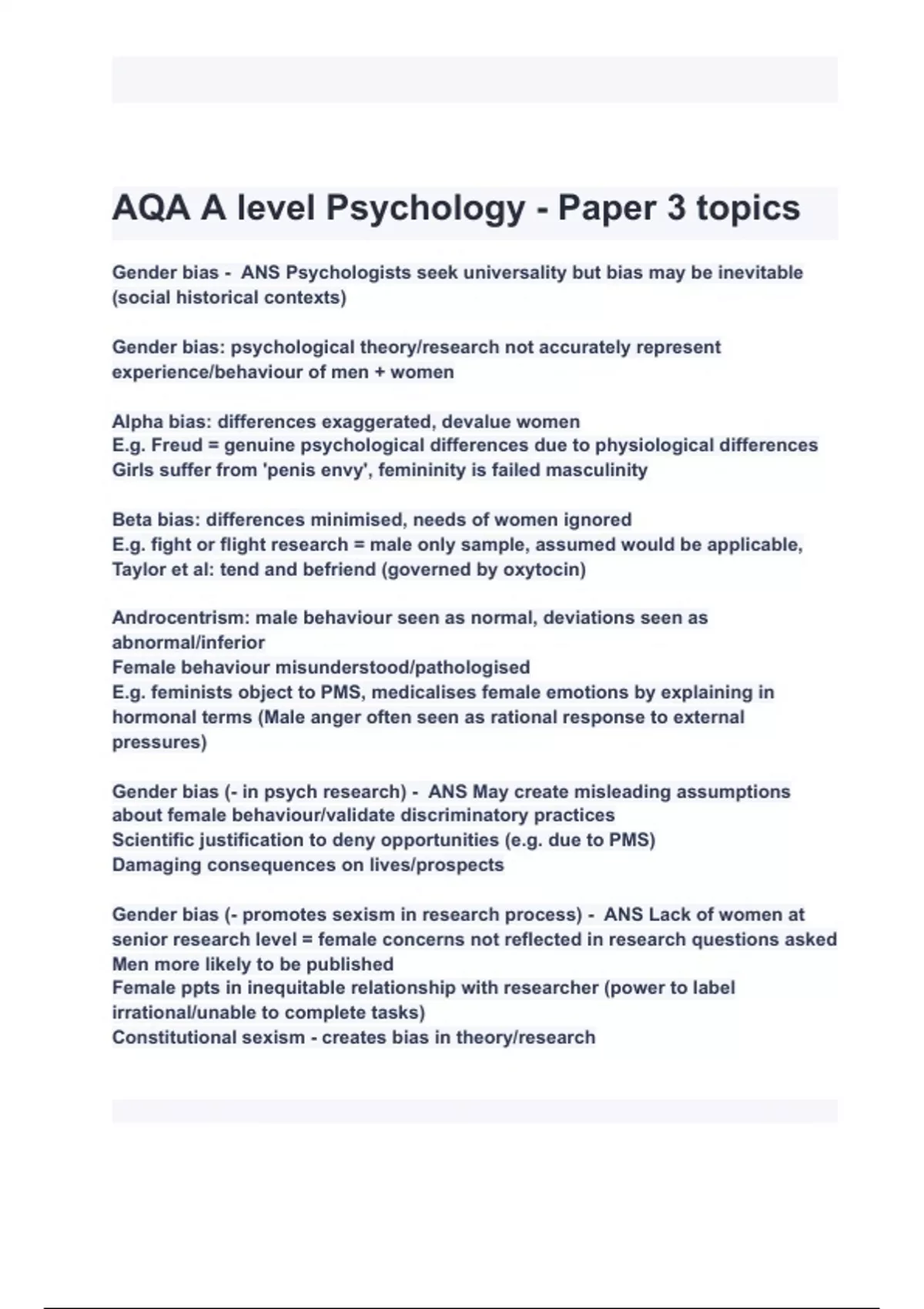 AQA A level Psychology - Paper 3 topics Exam Questions with correct ...