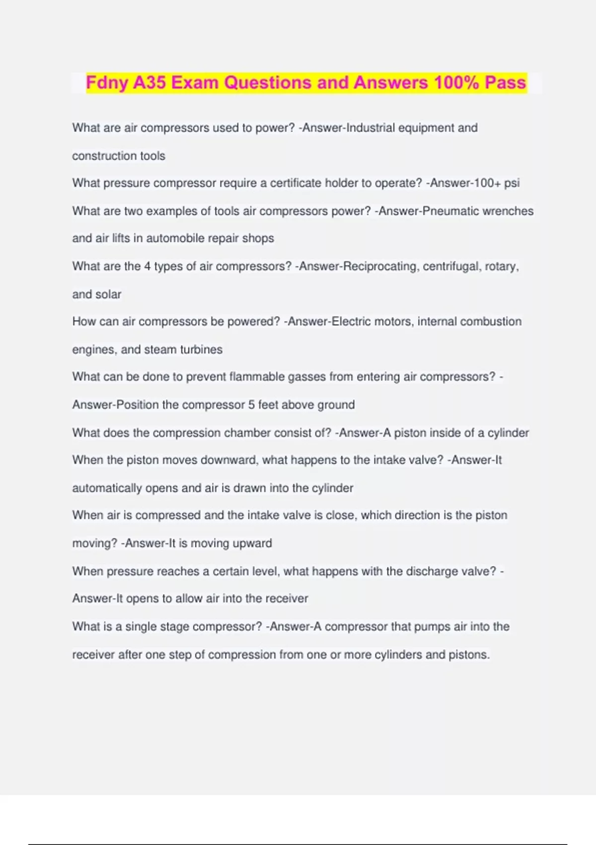 Fdny A35 Exam Questions and Answers 100% Pass - FDNY - Stuvia US