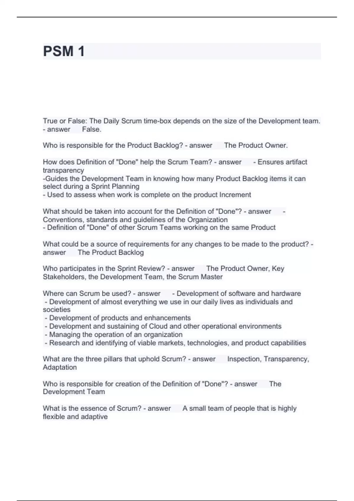 PSM 1 QUESTIONS WITH CORRECT ANSWERS 2024 - PSM - Stuvia US