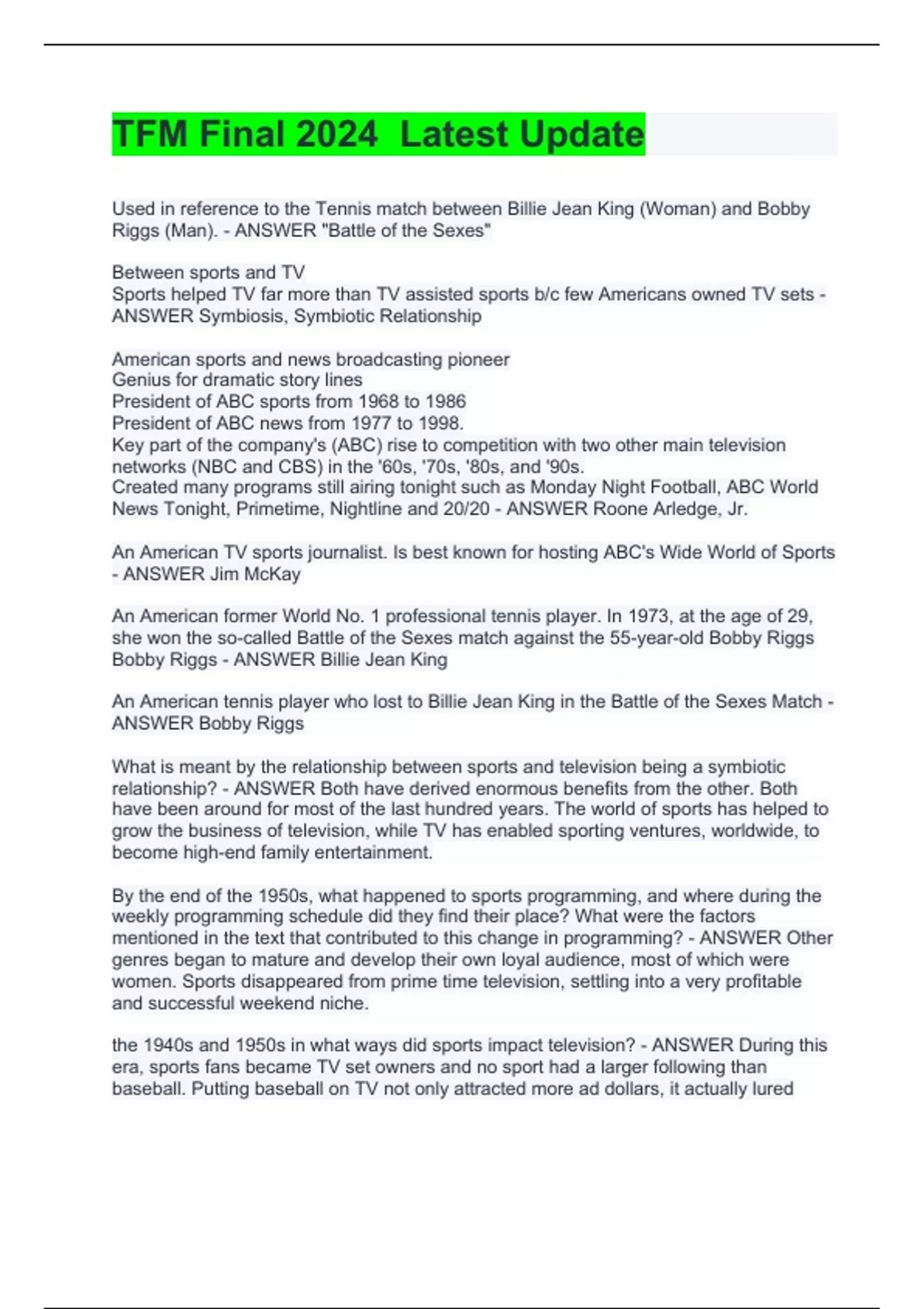 TFM Final 2024 Latest Update - TFM - Stuvia US