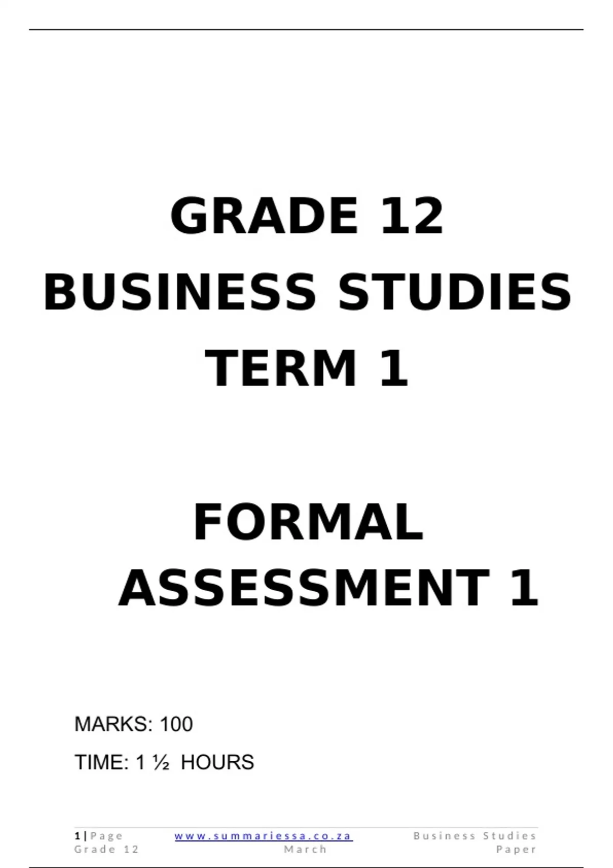 Grade 12 Business Studies (BS) March Paper and Memo - 2024 - Business ...