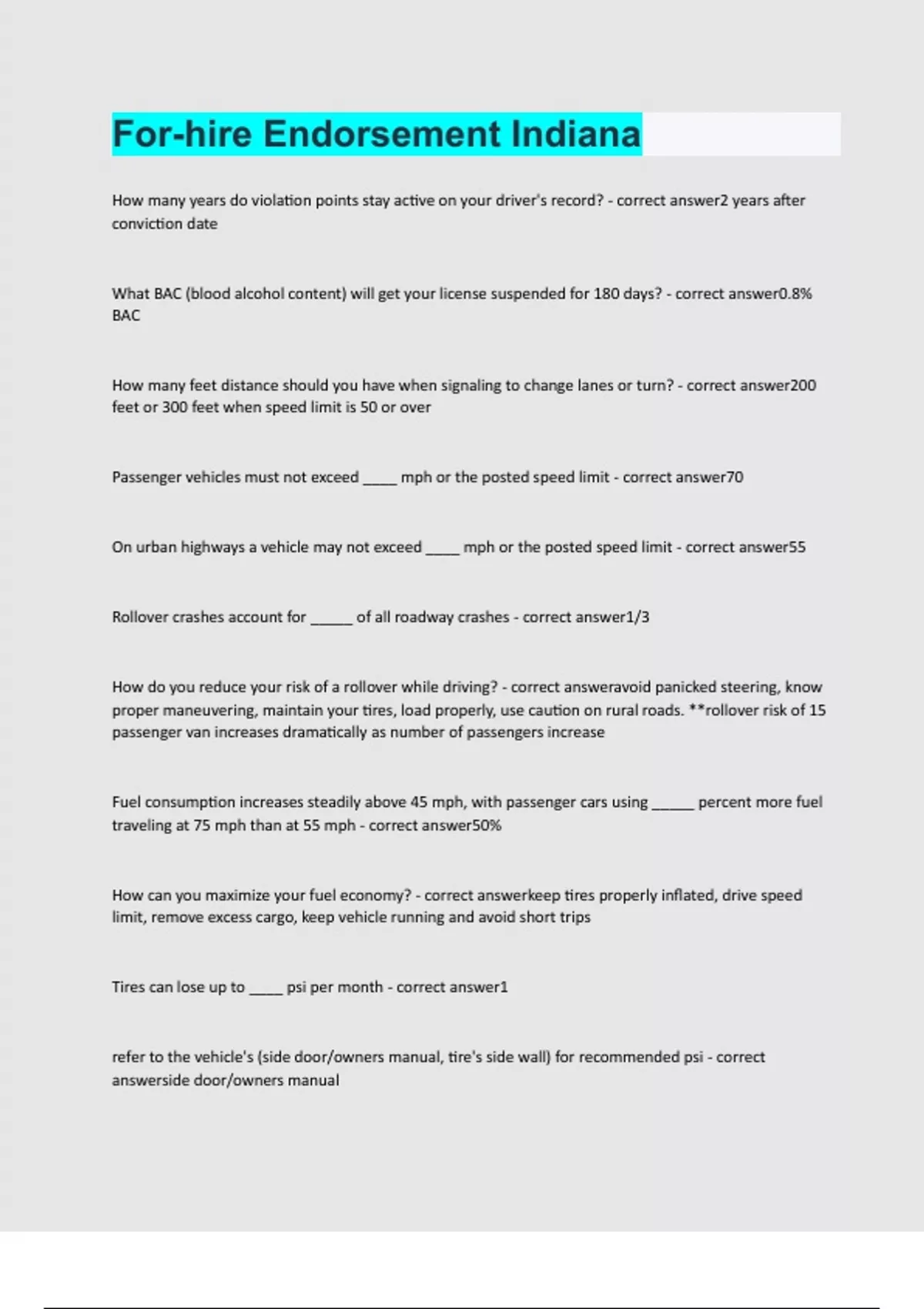 For-hire Endorsement Indiana Questions and answers latest update ...