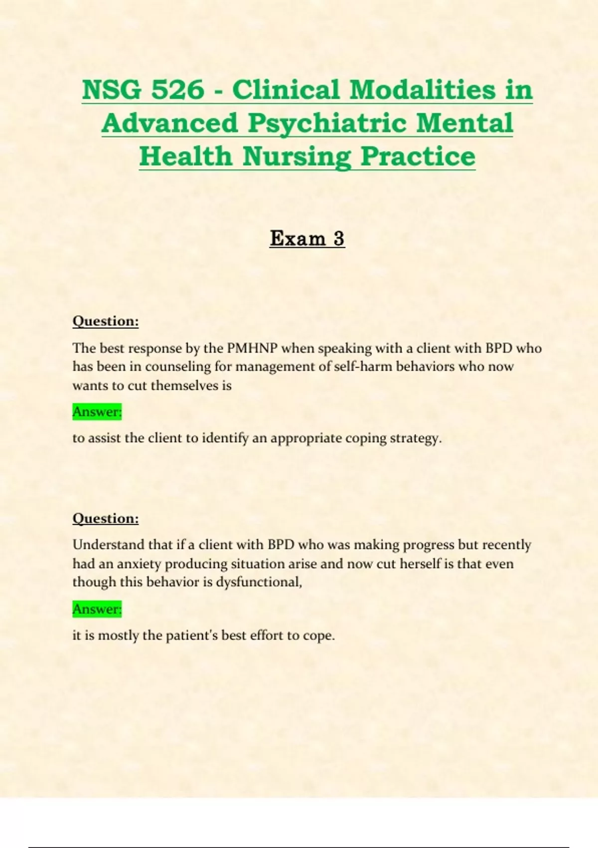 NSG526 / NSG 526 Exam 3 (2024 / 2025 Update): Clinical Modalities in ...