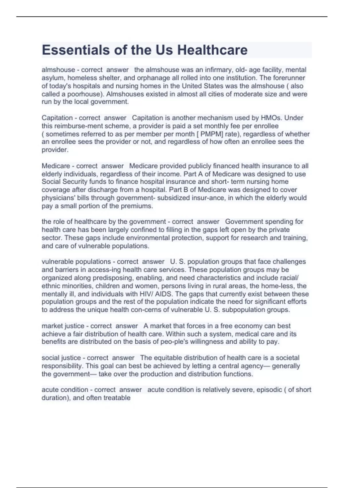 Essentials of the Us Healthcare questions and answers verified 2024 ...