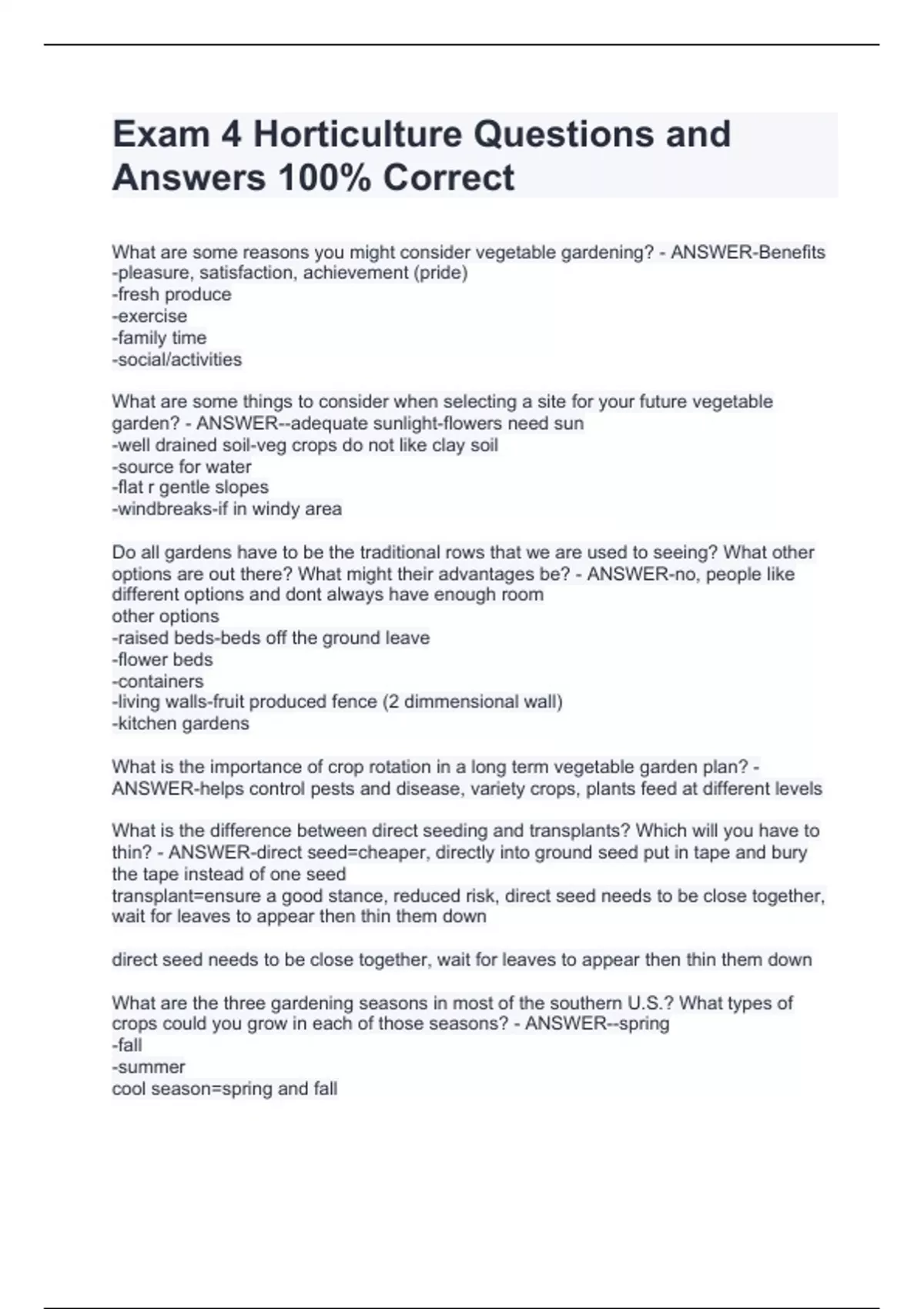 Exam 4 Horticulture Questions and Answers 100% Correct - Horticulture ...