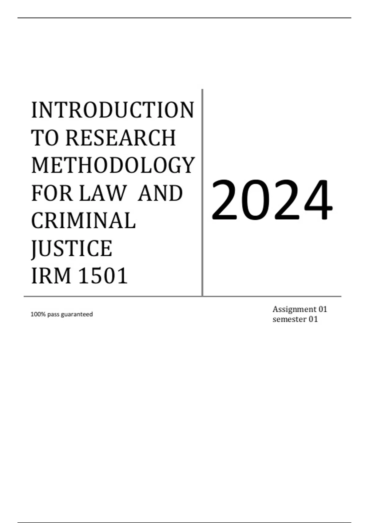 IRM 1501 ASSESSMENT 1 SEMESTER 1 2024 - Introduction to research ...