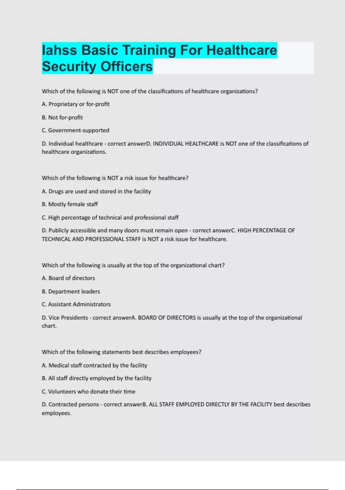 Iahss Basic Training For Healthcare Security Officers Questions and ...