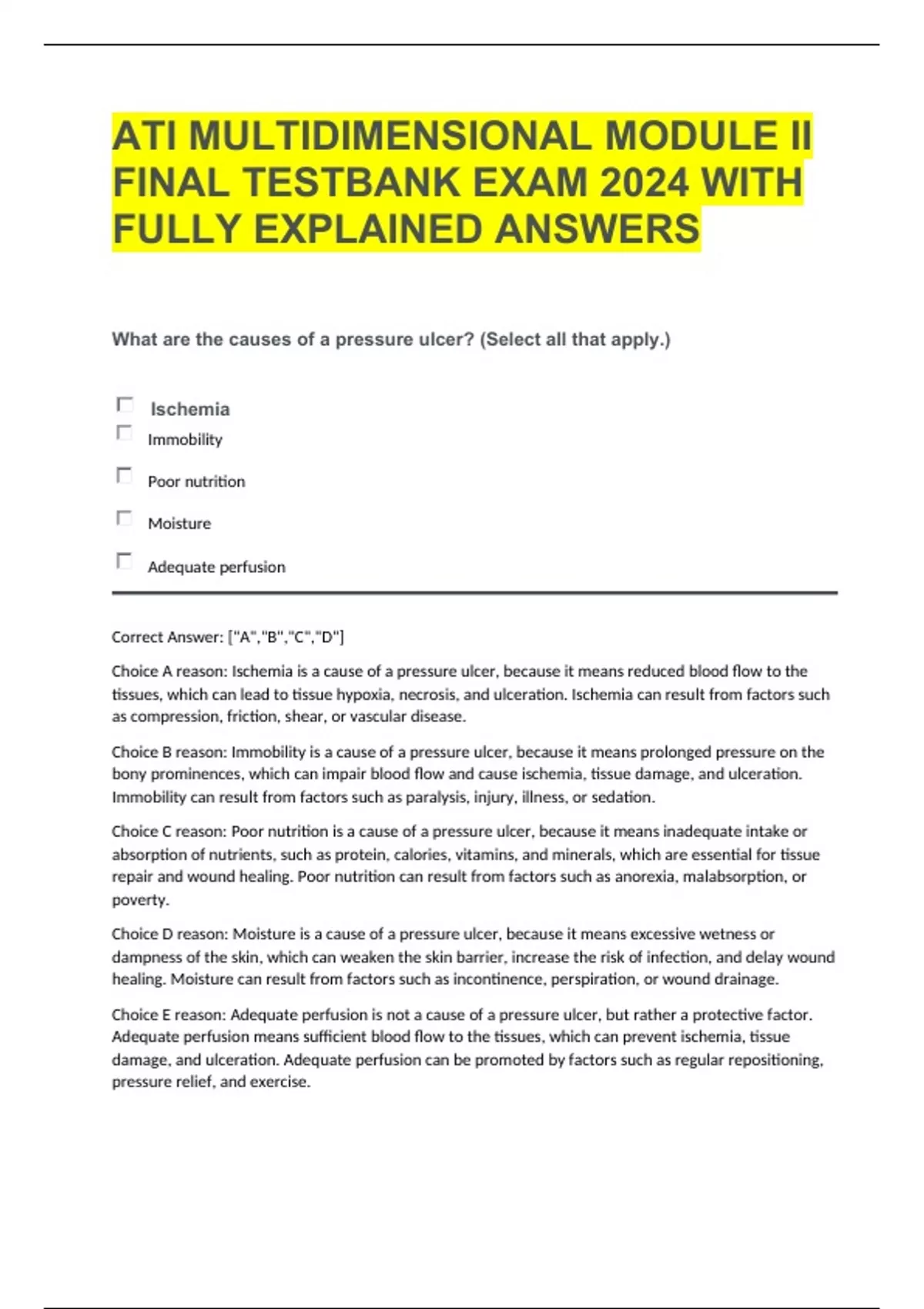 ATI MULTIDIMENSIONAL MODULE II FINAL TESTBANK EXAM 2024 WITH FULLY ...