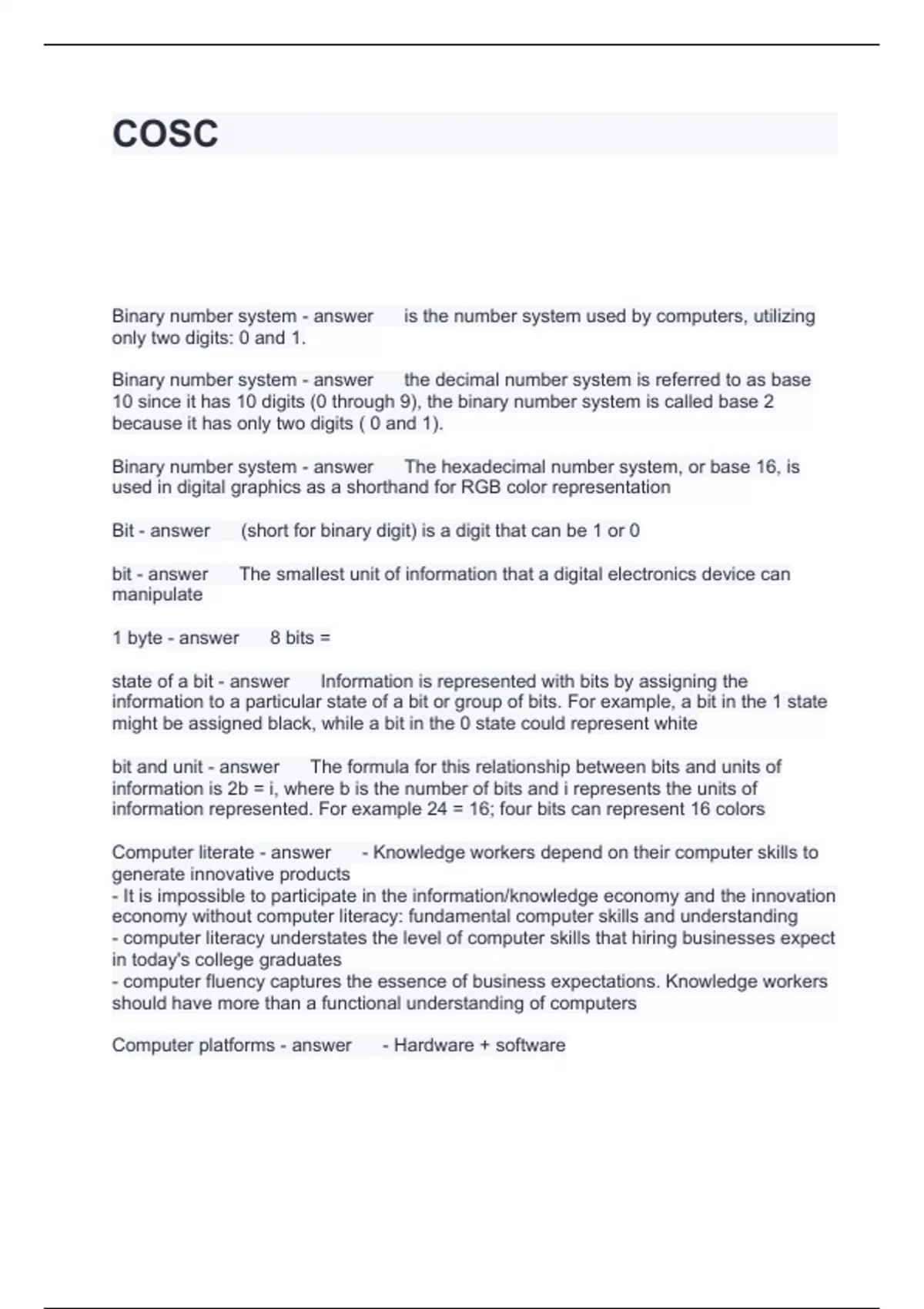 COSC QUESTIONS AND ANSWERS 2024 - COSC - Stuvia US