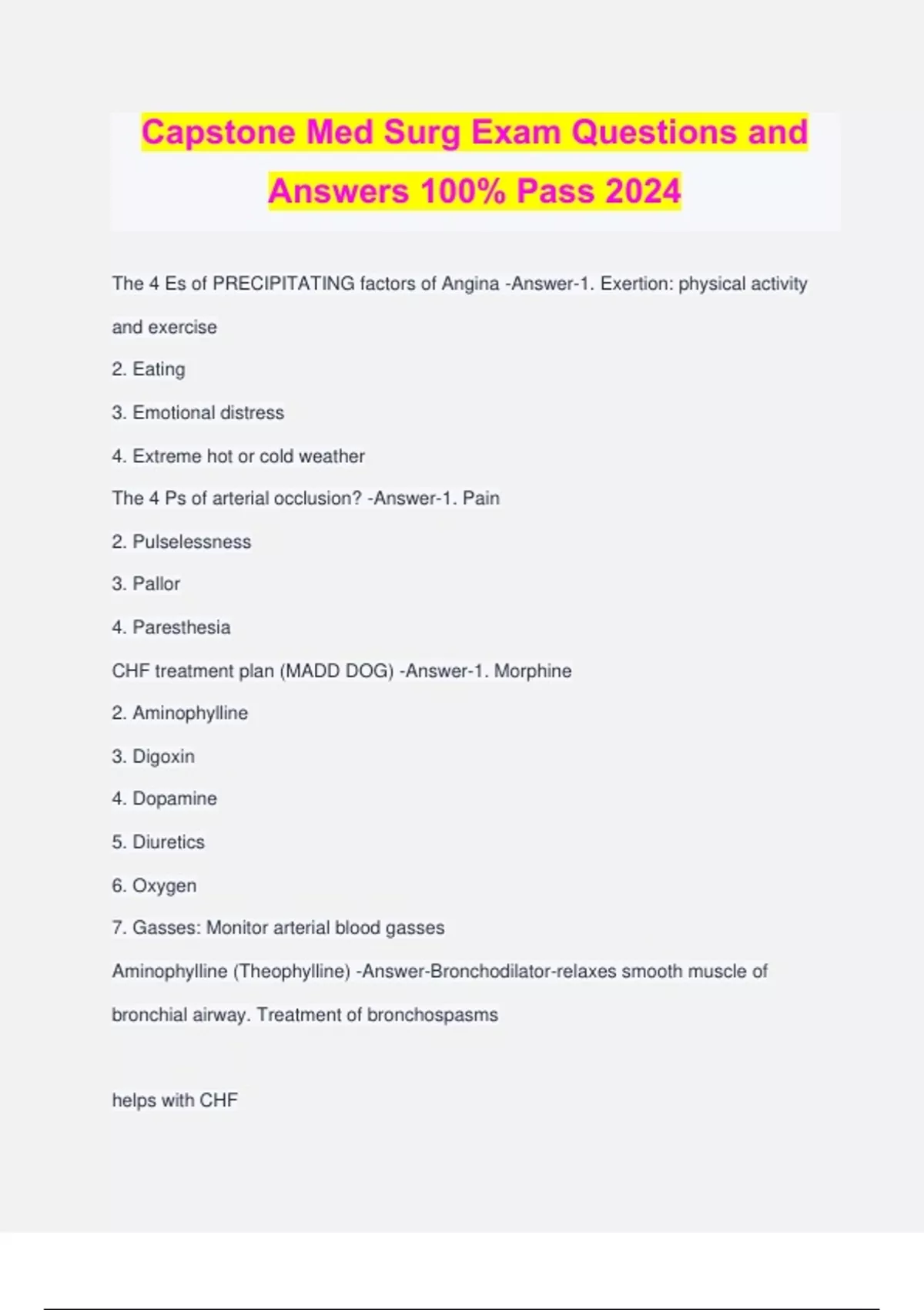 Capstone Med Surg Exam Questions and Answers 100% Pass 2024 - ATI ...