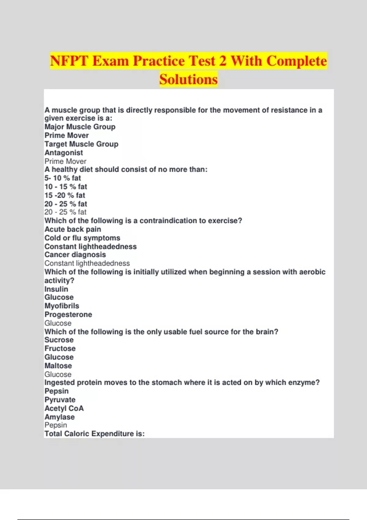 NFPT Exam Practice Test 2 With Complete Solutions - Nfpt - Stuvia US