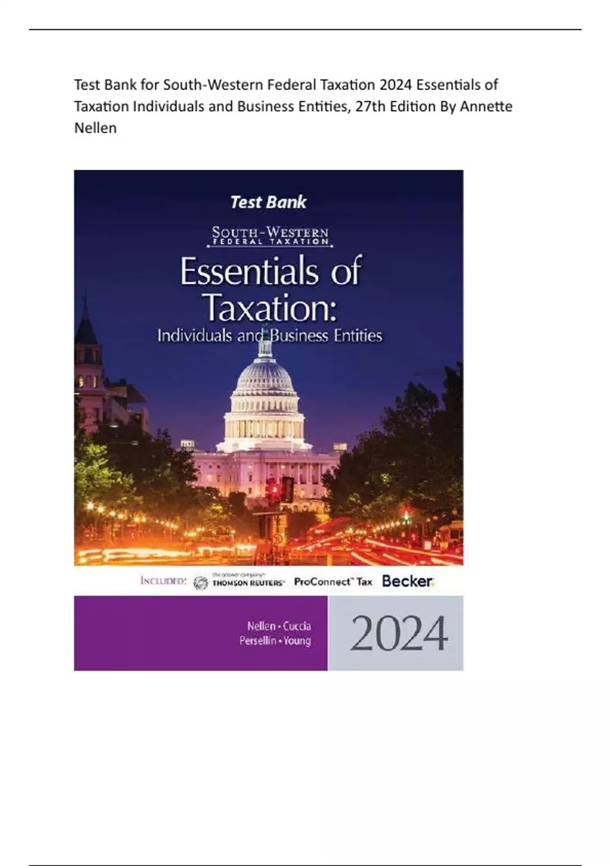solution manual for South-Western Federal Taxation 2024 Essentials of ...