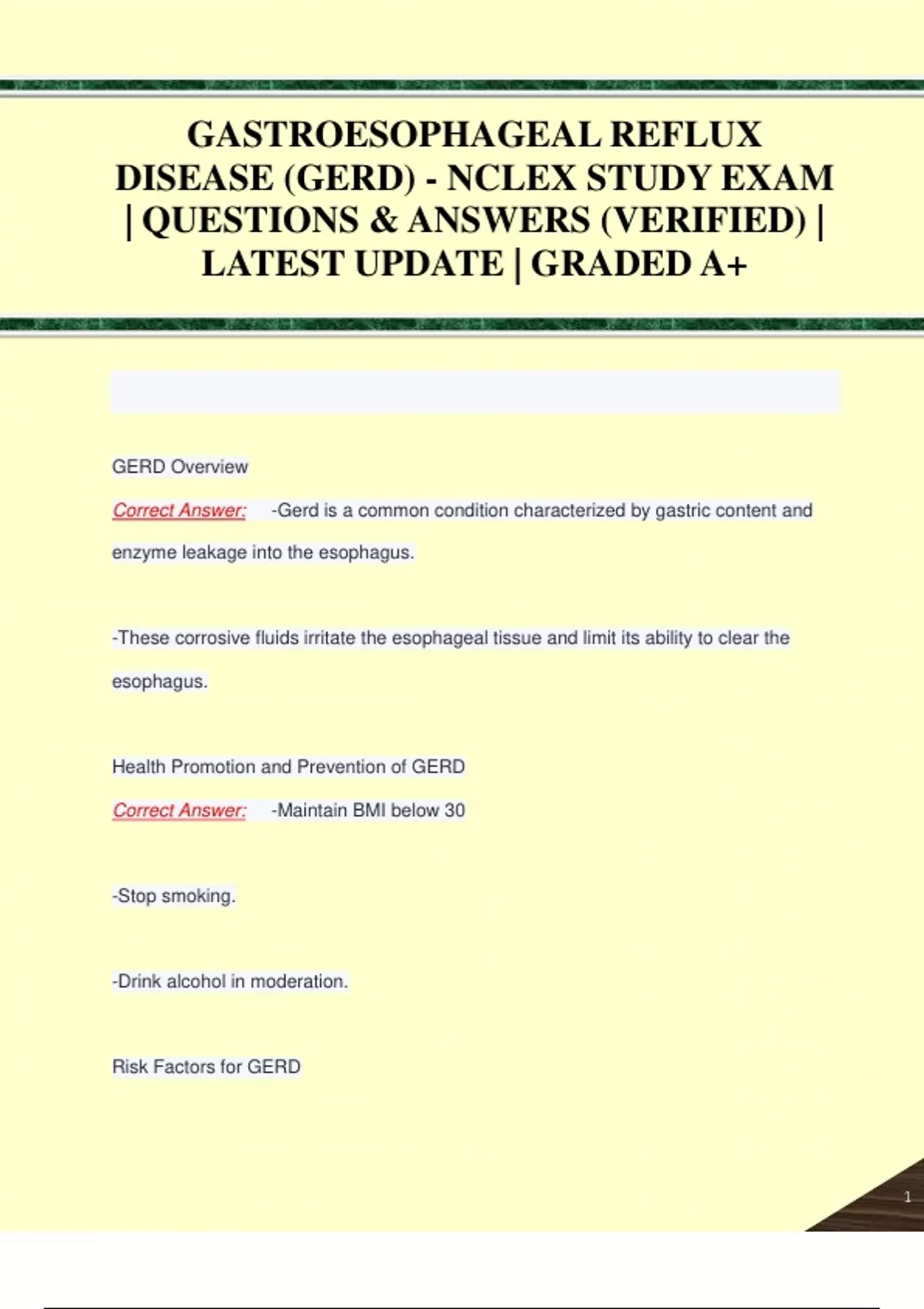 GASTROESOPHAGEAL REFLUX DISEASE (GERD) - NCLEX STUDY EXAM | QUESTIONS ...