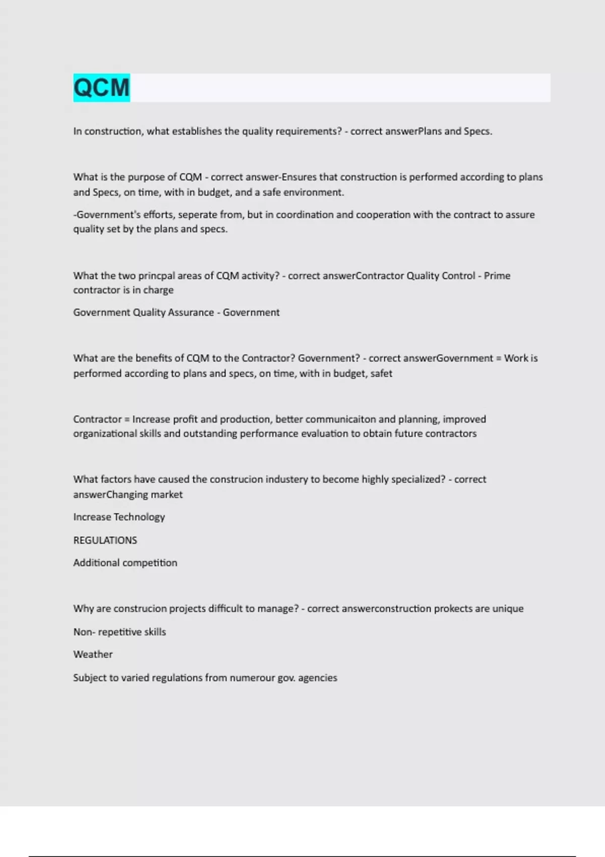 QCM Questions and answers latest update - CQM-C - Stuvia US