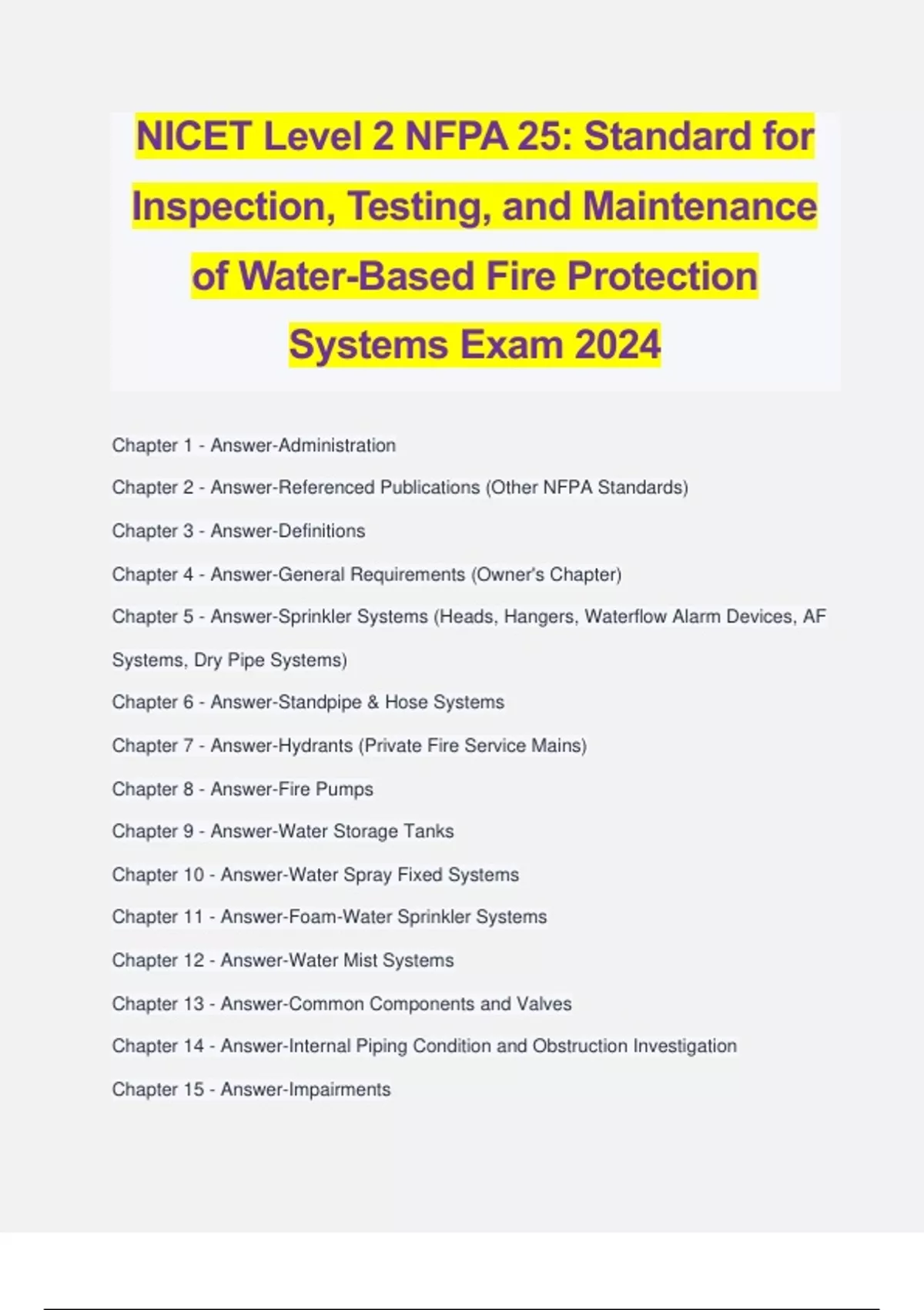NICET Level 2 NFPA 25: Standard for Inspection, Testing, and ...