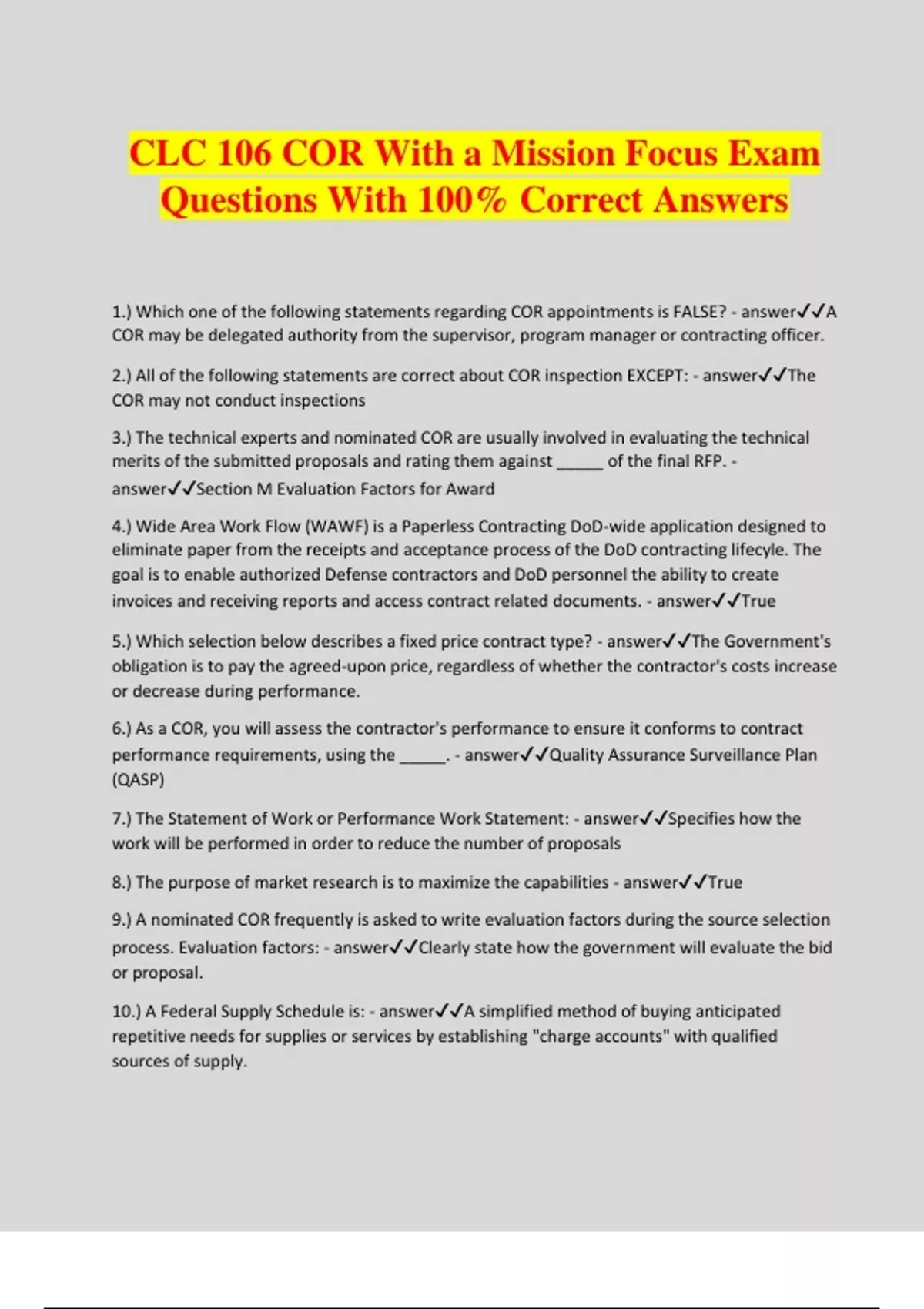 CLC 106 COR With a Mission Focus Exam Questions With 100% Correct Answers - CLC 106 - Stuvia US