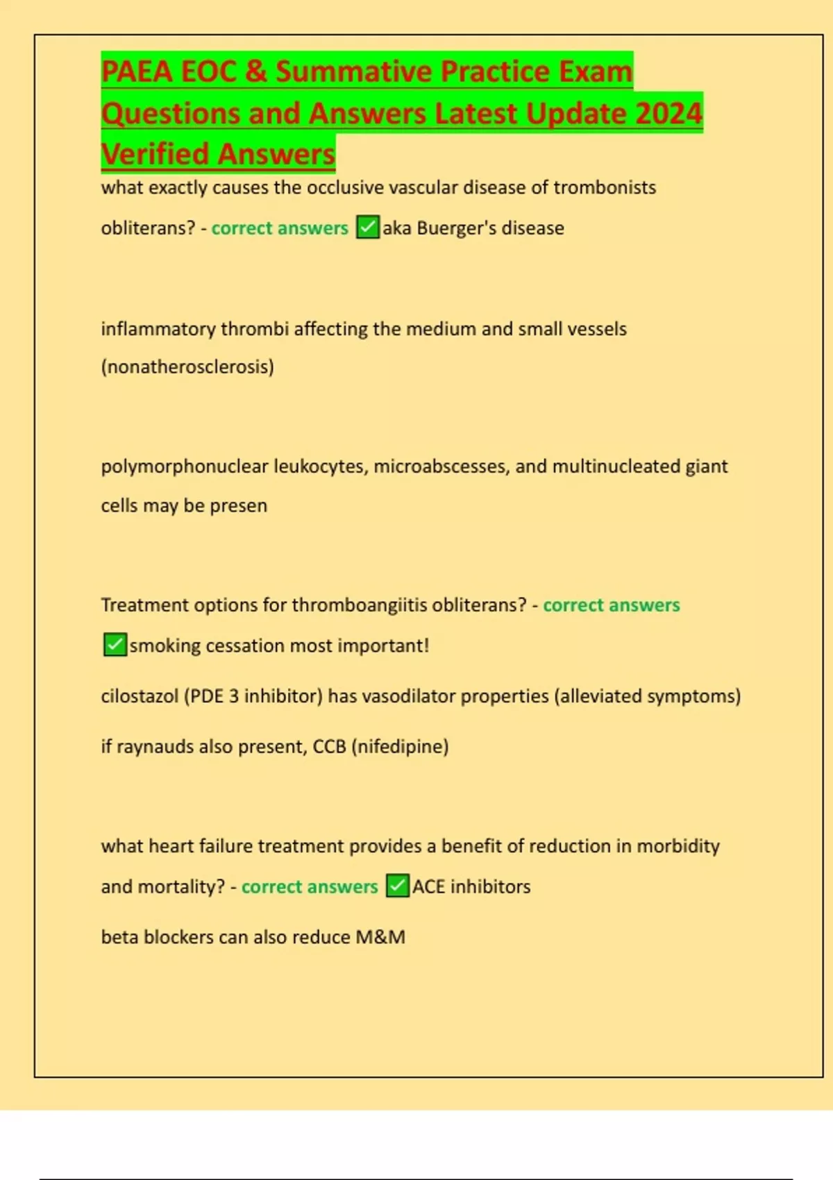 PAEA EOC & Summative Practice Exam Questions and Answers Latest Update ...