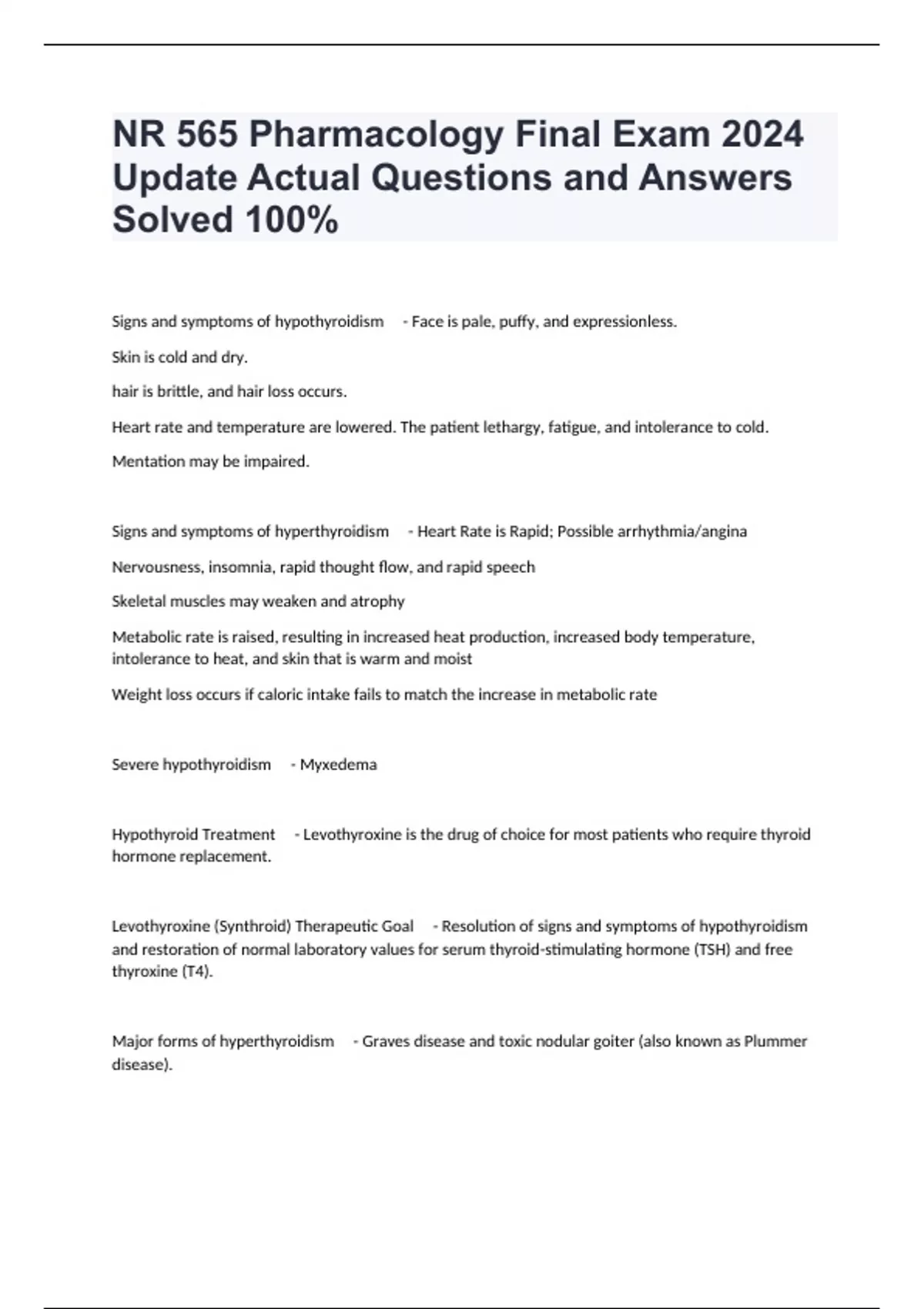 NR 565 Pharmacology Final Exam 2024 Update Actual Questions and Answers ...