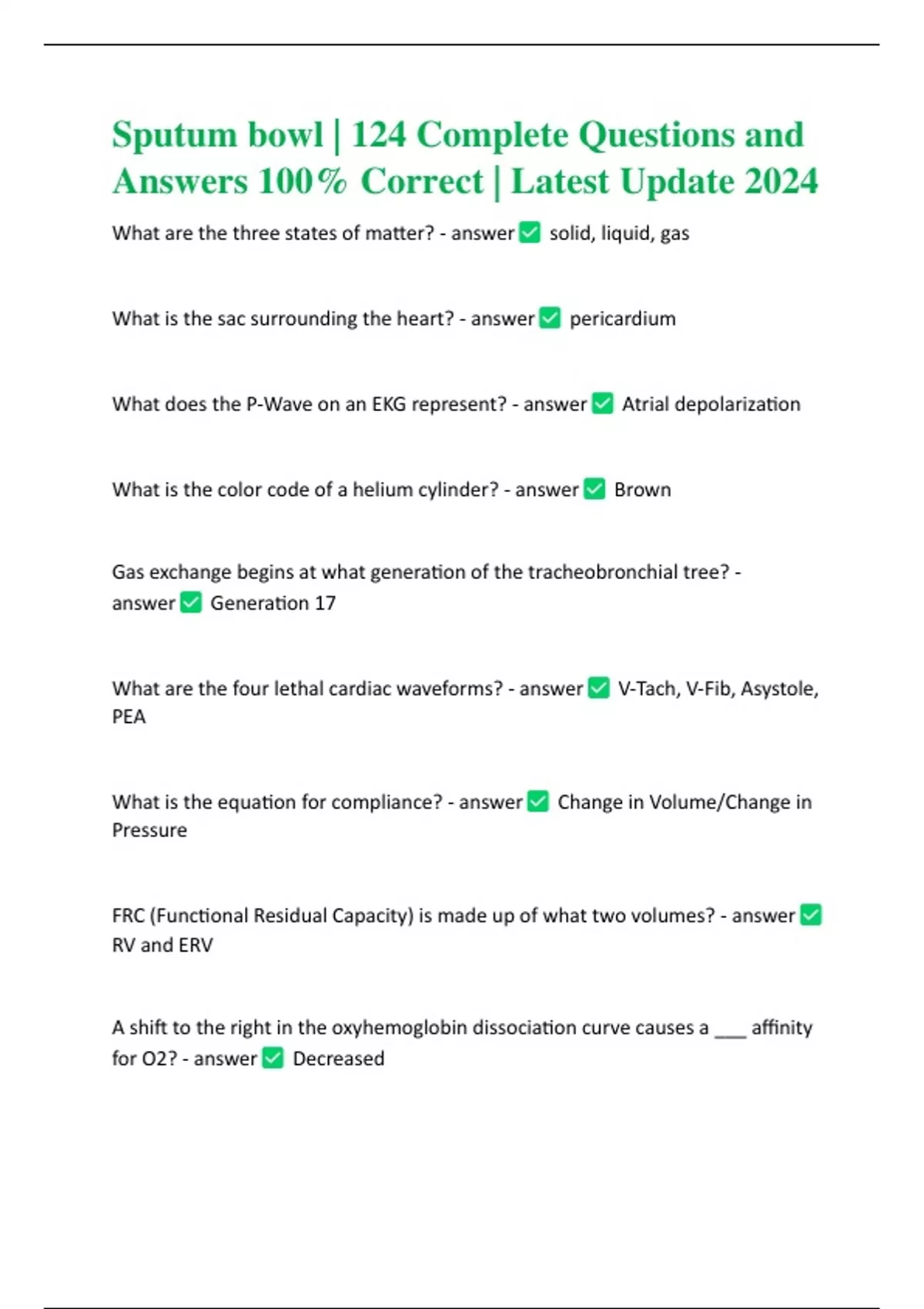 Sputum bowl | 124 Complete Questions and Answers 100% Correct | Latest ...