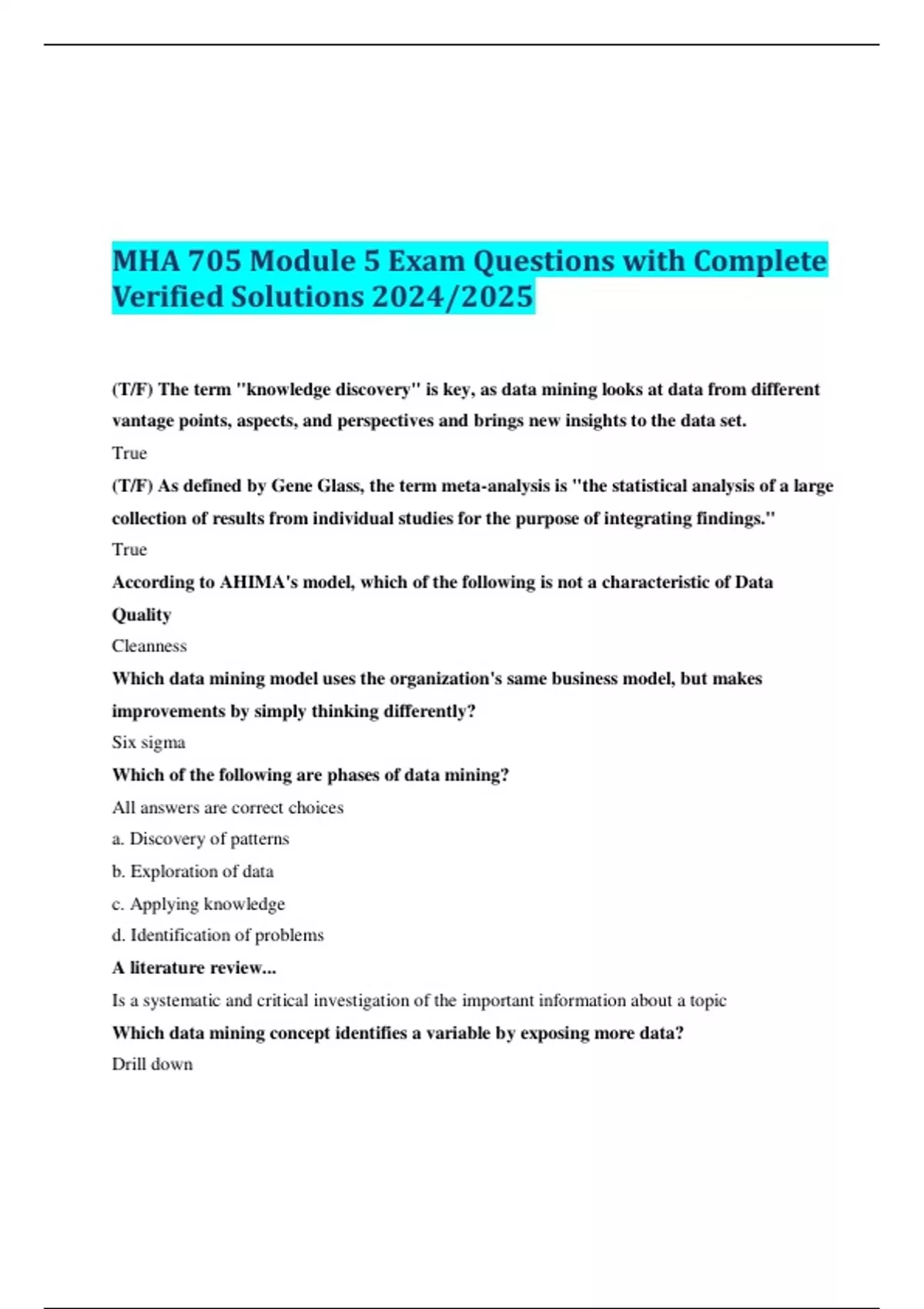 MHA EXAMINATION BUNDLE SET - Stuvia US