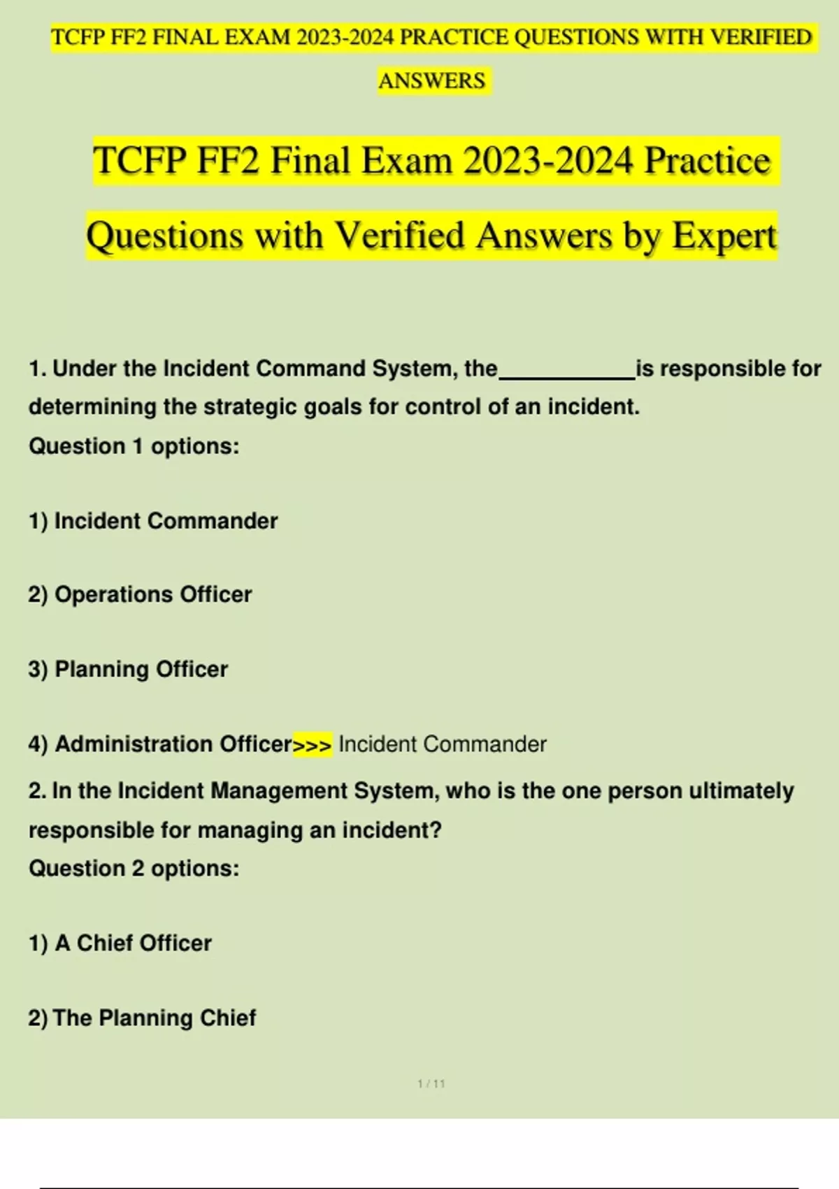 TCFP FF2 FINAL EXAM PRACTICE QUESTIONS WITH VERIFIED ANSWERS - TCFP ...