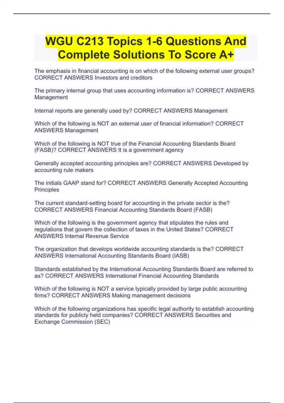 WGU C213 Topics 1-6 Questions And Complete Solutions To Score A+ - WGU ...