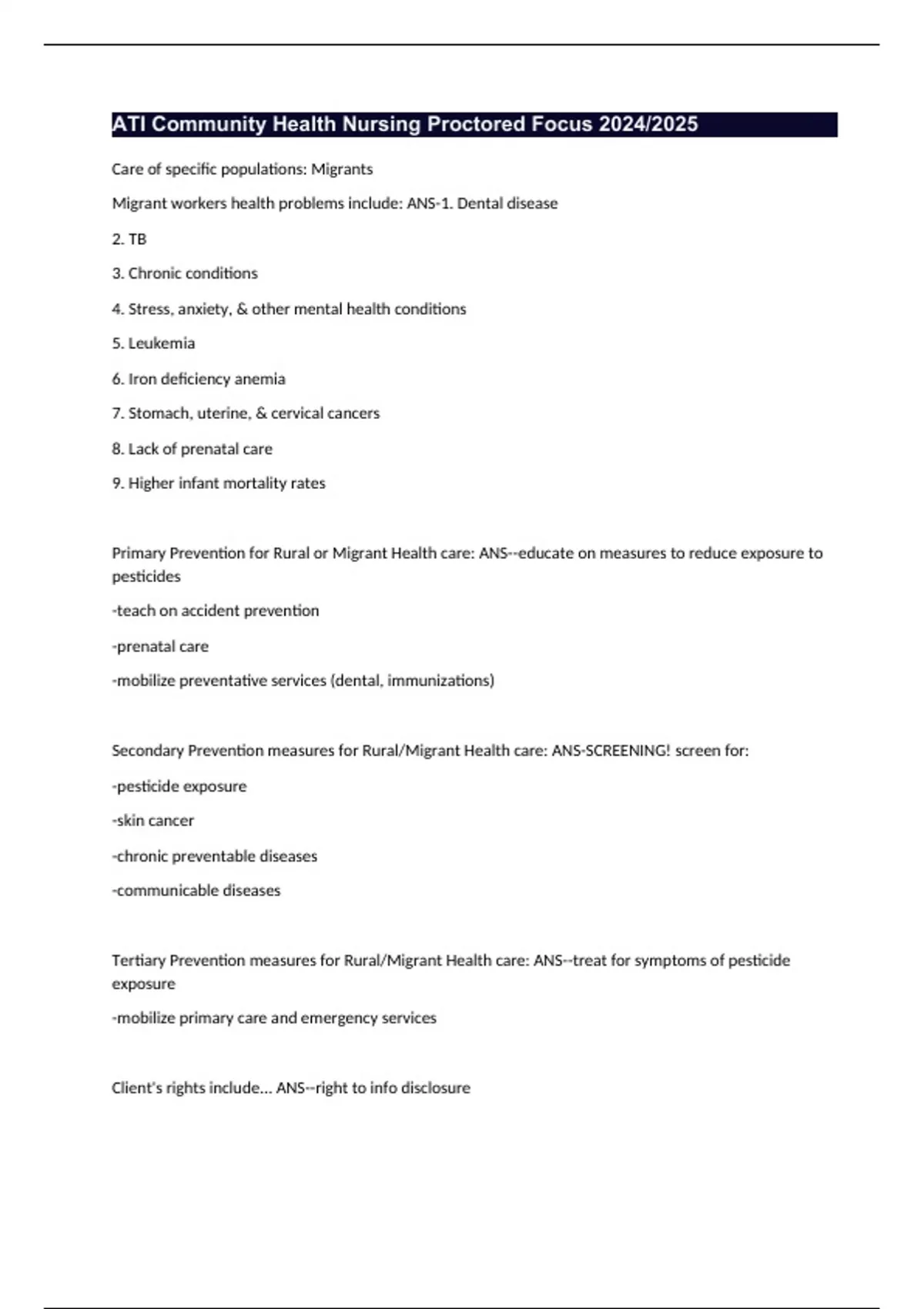 ATI Community Health Nursing Proctored Focus 2024/2025 - ATI Community ...