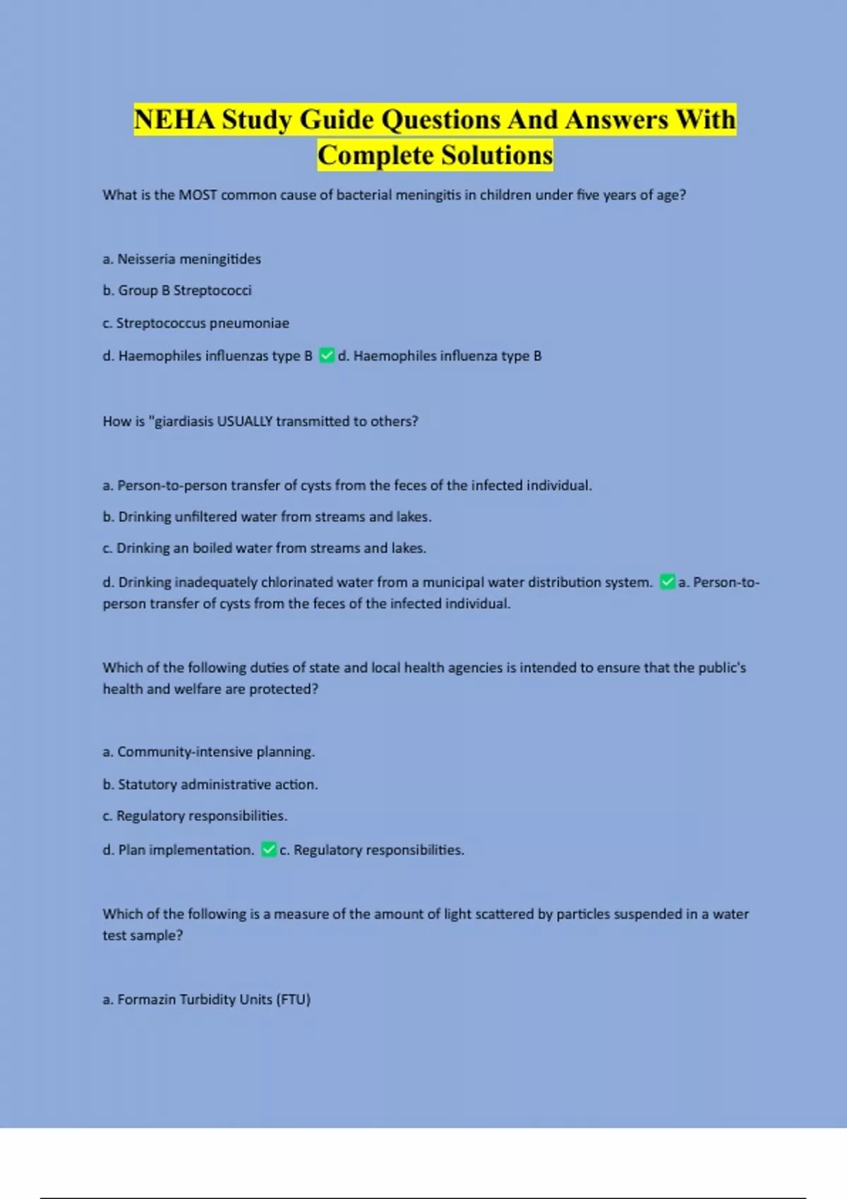 NEHA Study Guide Questions And Answers With Complete Solutions - NEHA ...