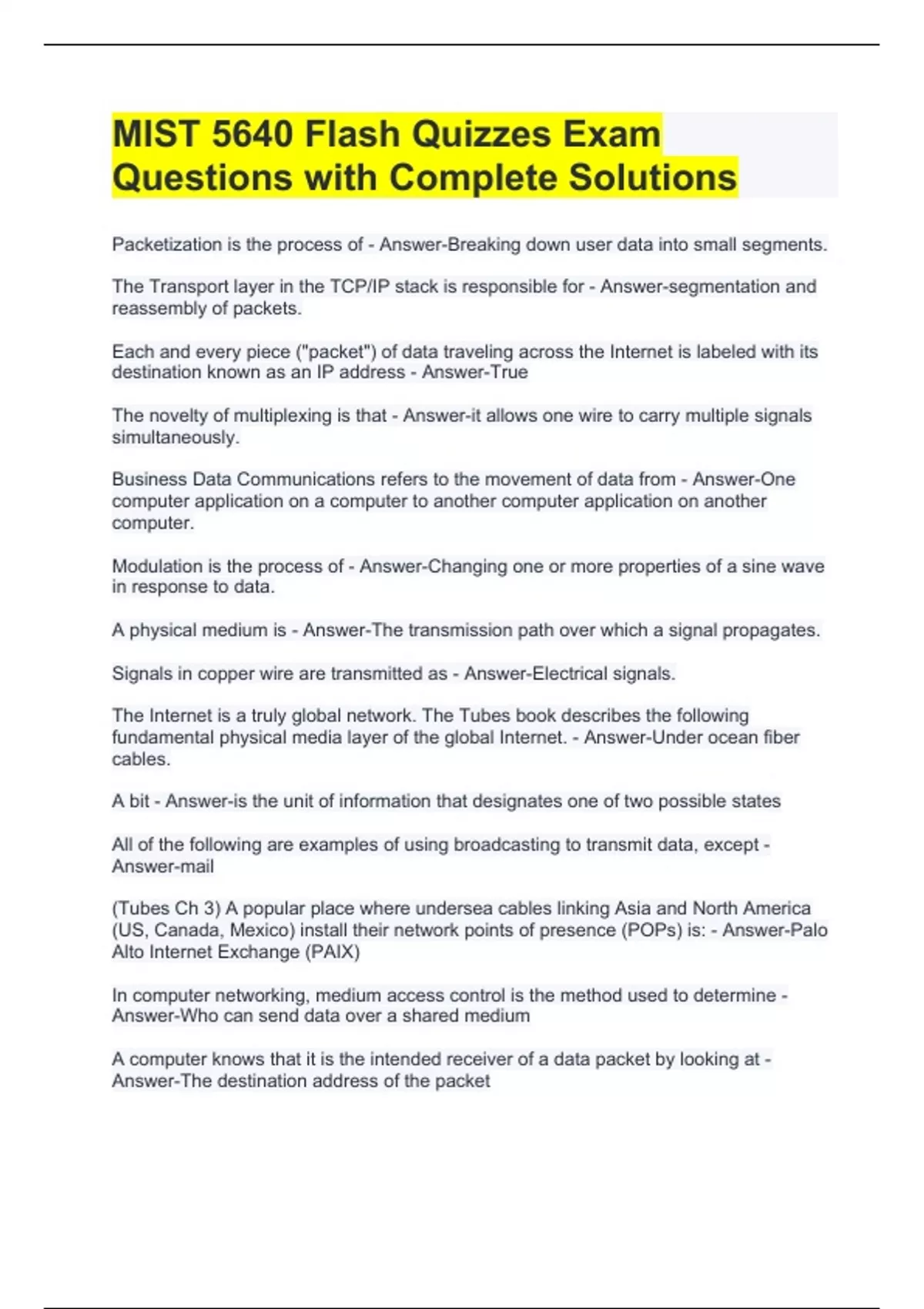 MIST 5640 Flash Quizzes Exam Questions with Complete Solutions - MIST ...