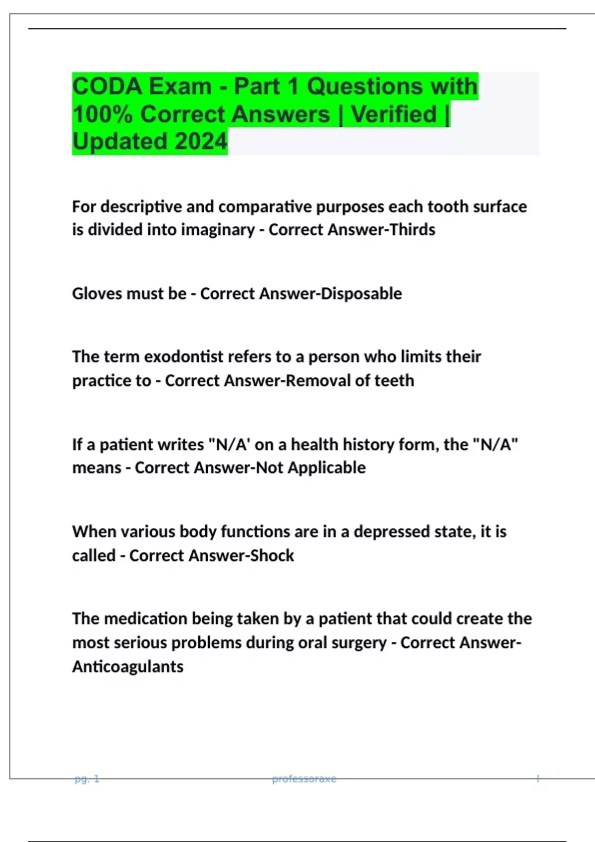 CODA Exam - Part 1 Questions with 100% Correct Answers | Verified ...