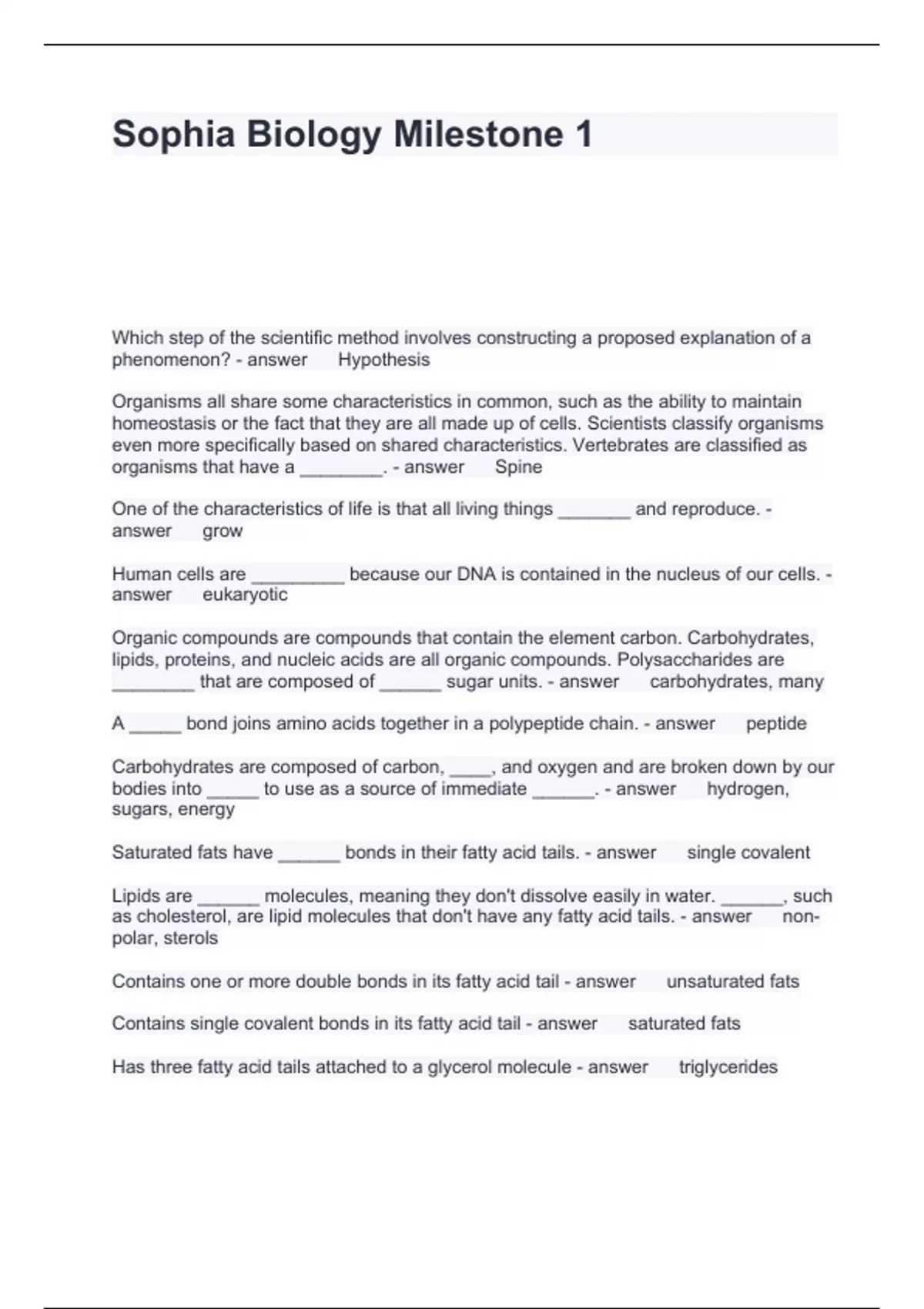 Sophia Biology Milestone 1 Questions and Answers 100% correct 2024 ...