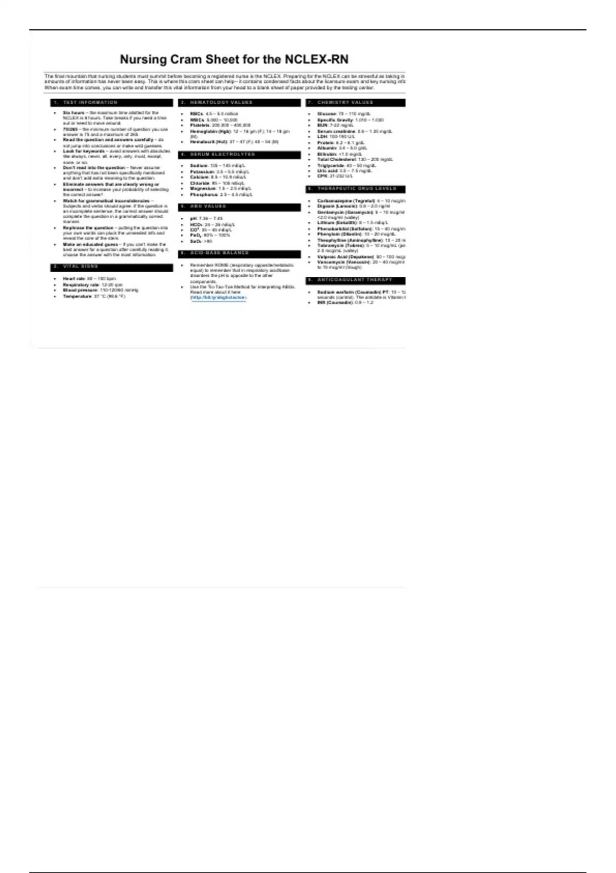Nursing Cram Sheet for the NCLEX- RN LATEST UPDATE 2024 - NCLEX RN ...